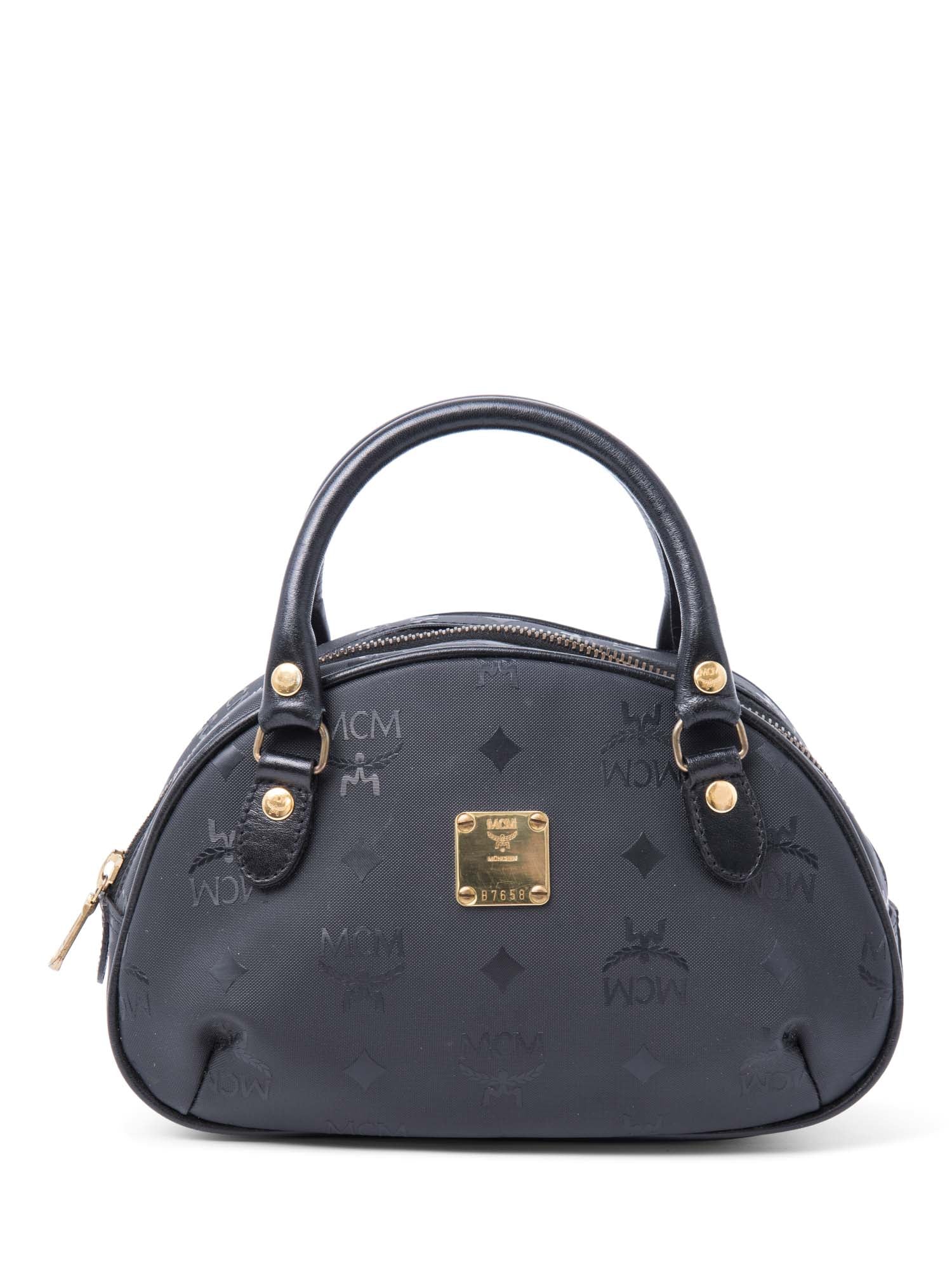 MCM Monogram Canvas Top Handle Bag Black