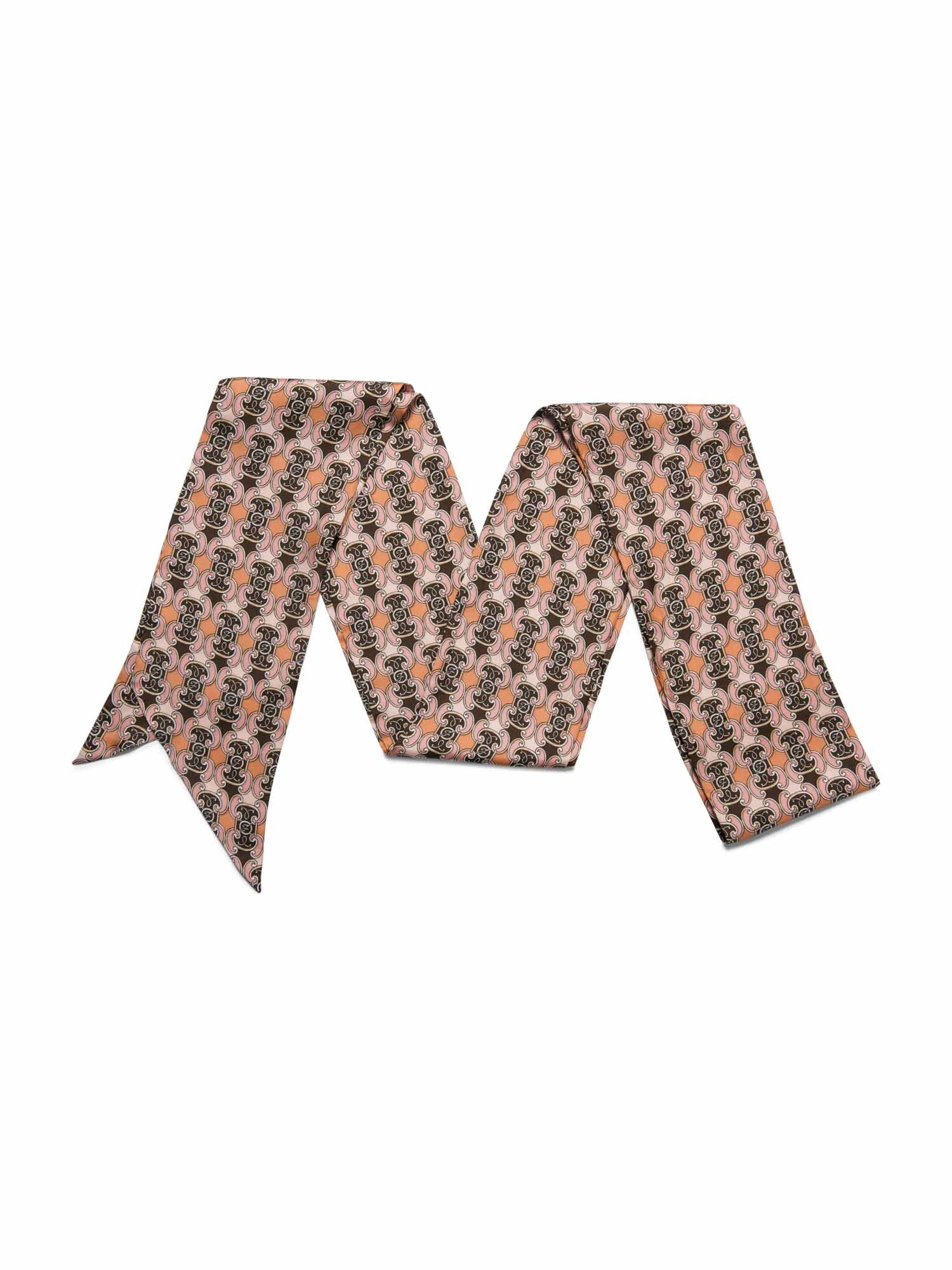 Fendi F Logo Silk Long Twilly Scarf Pink Brown