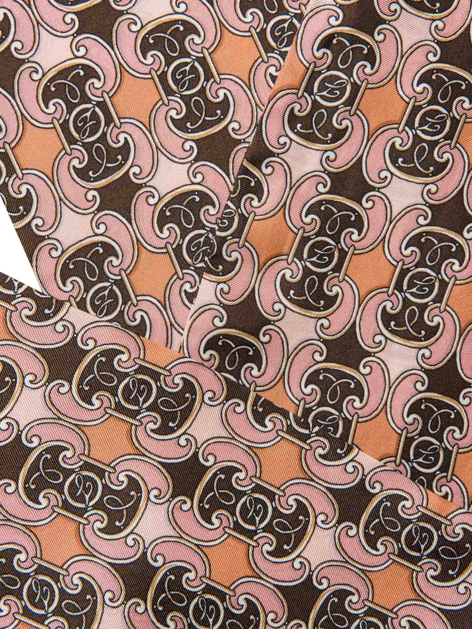 Fendi F Logo Silk Long Twilly Scarf Pink Brown