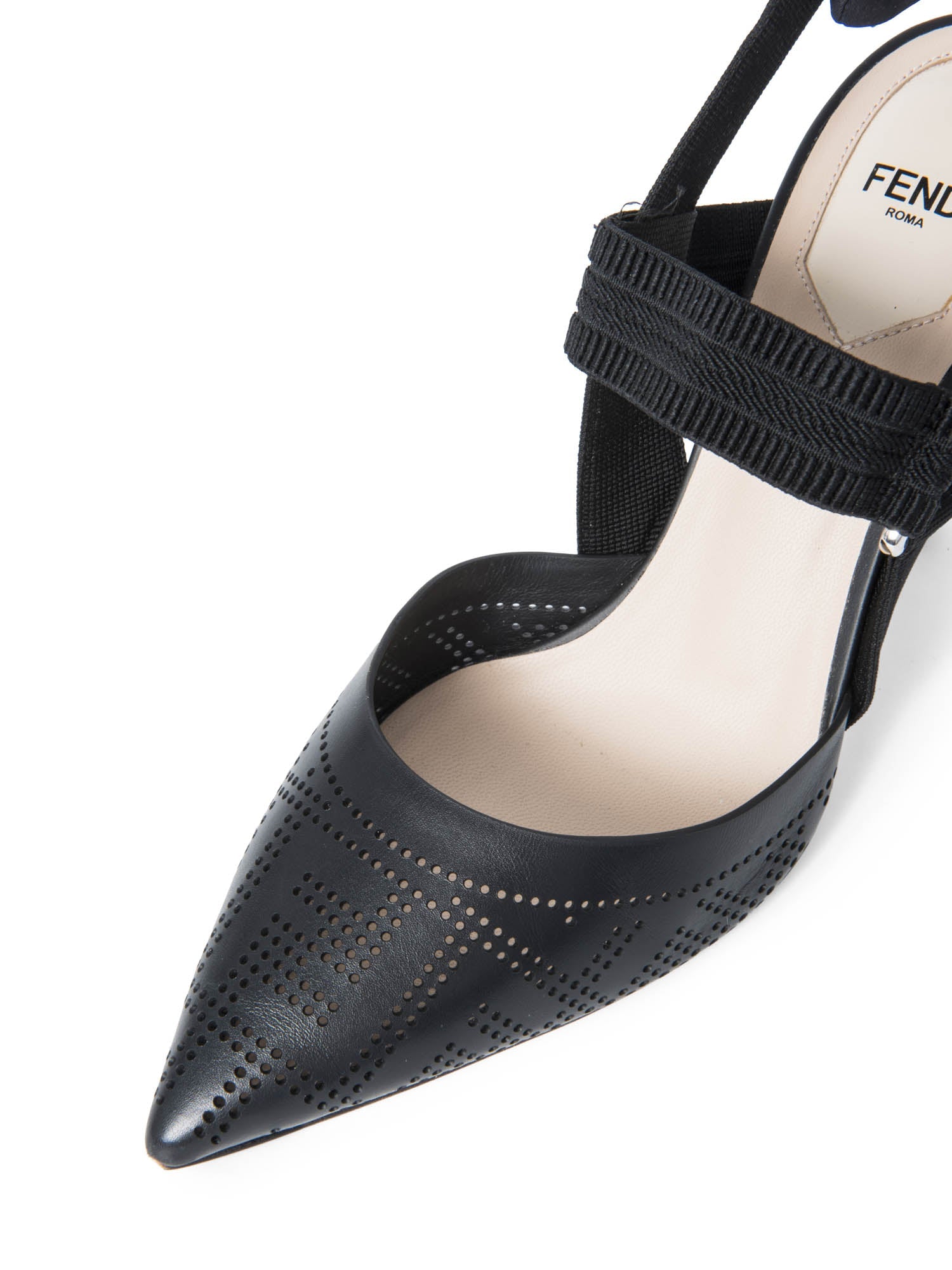 Fendi FF Zucca Leather Perforated Heels Black