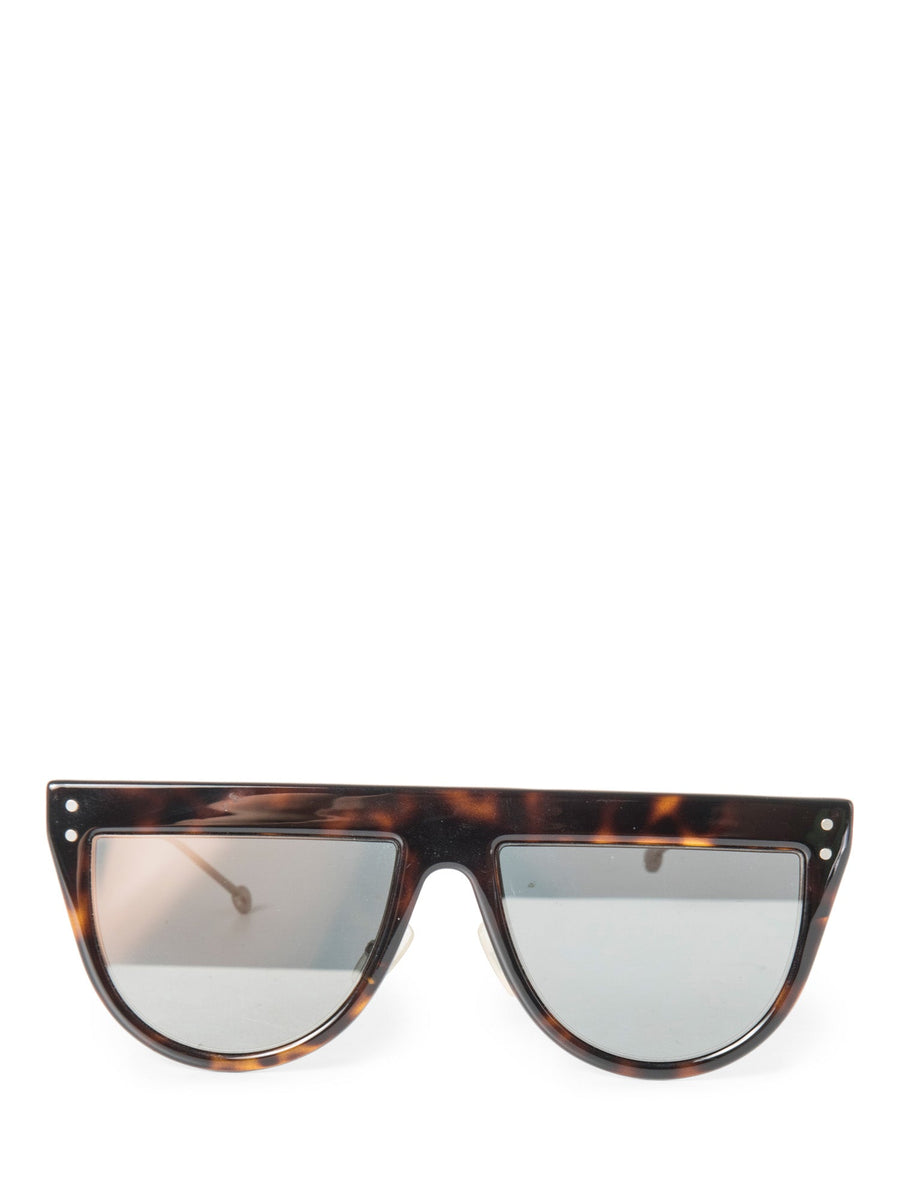 Fendi Logo Tortoise Shell Flat Top Sunglasses Black Brown
