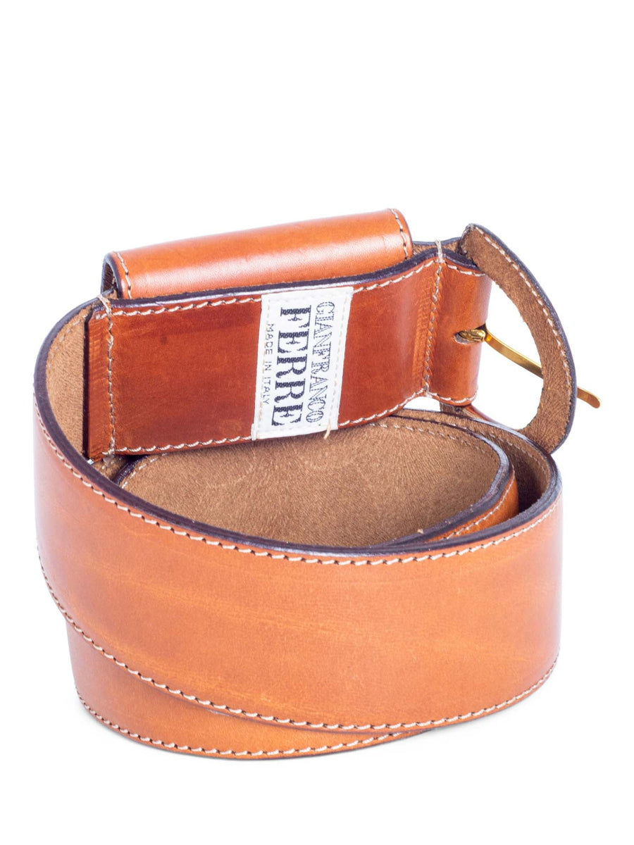 Gianfranco Ferre Logo Leather Belt Brown