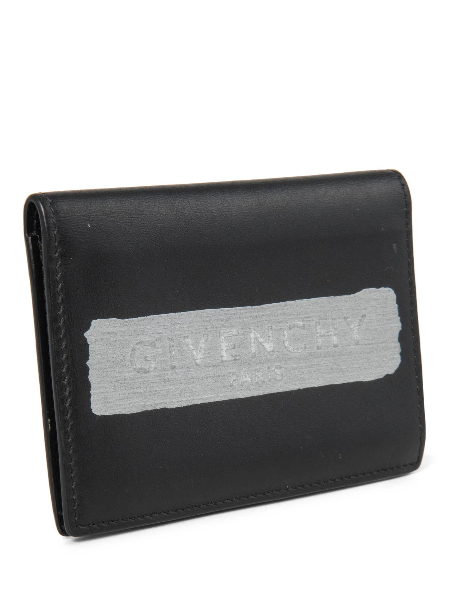 Givenchy Leather Paint Logo Unisex Wallet Black Silver