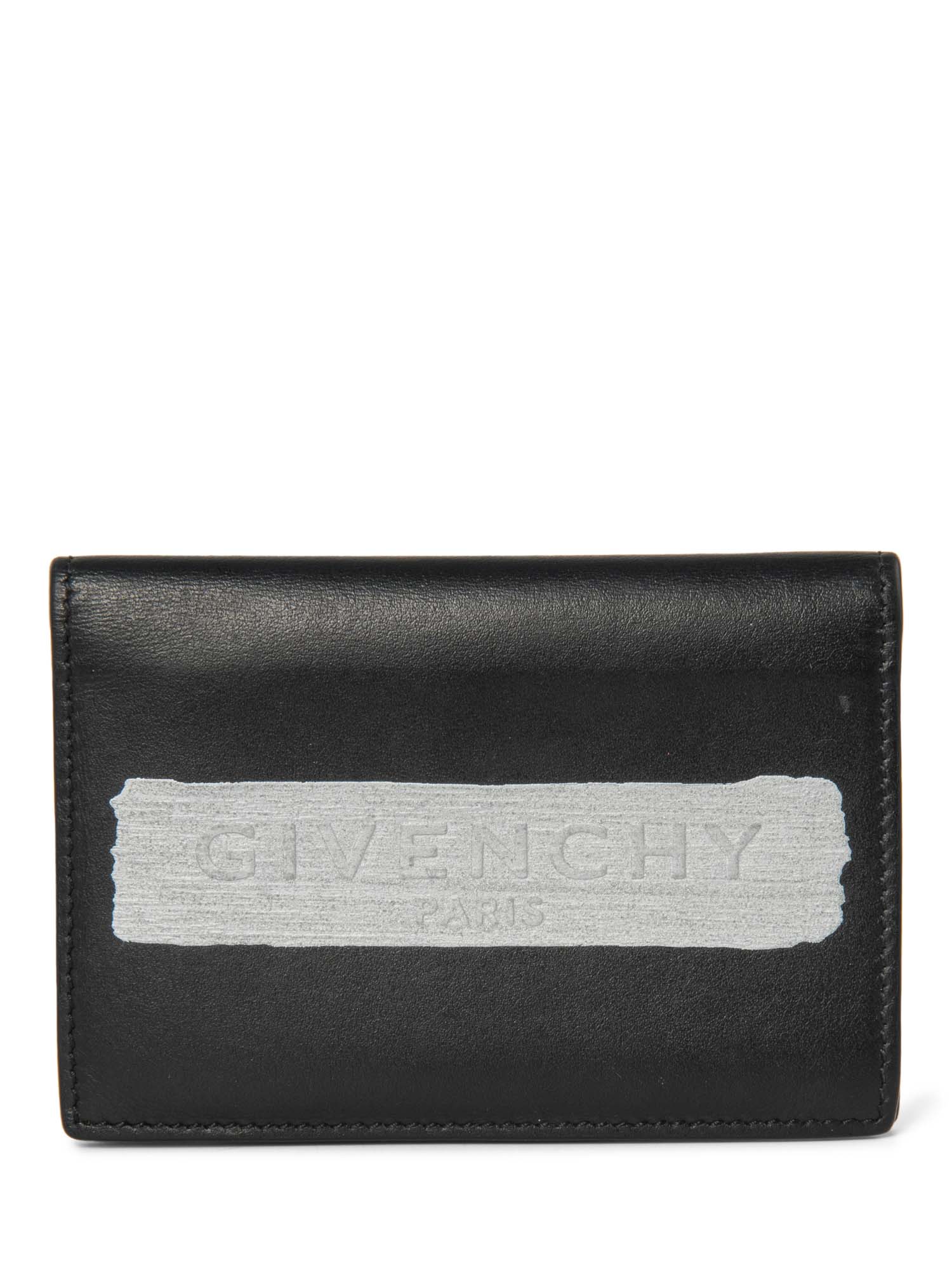 Givenchy Leather Paint Logo Unisex Wallet Black Silver