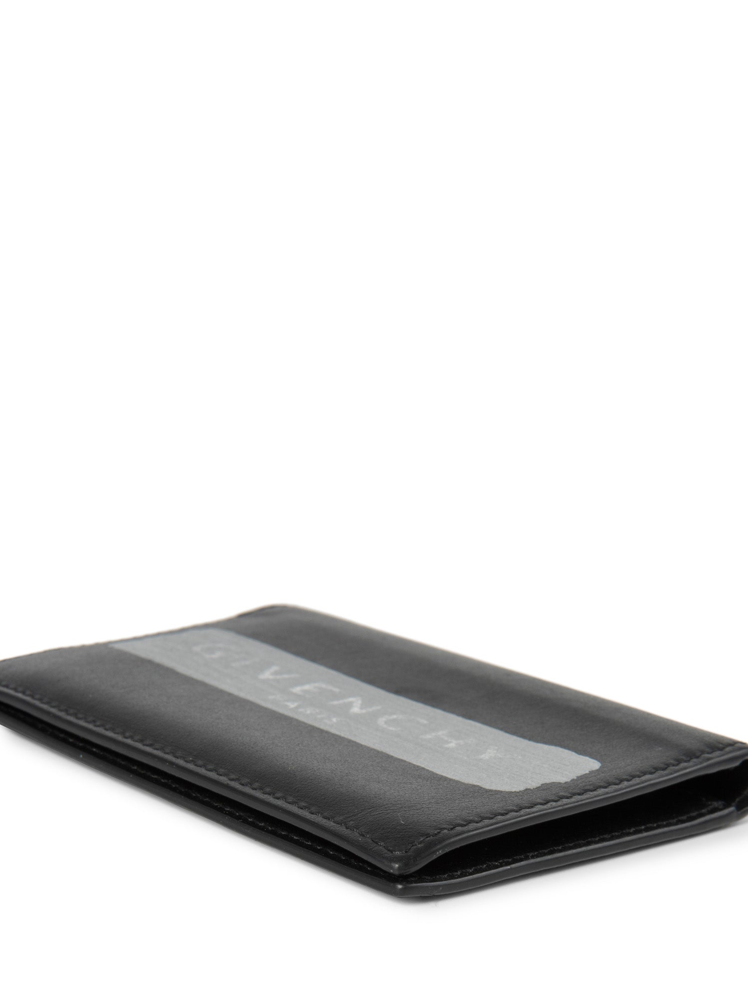 Givenchy Leather Paint Logo Unisex Wallet Black Silver