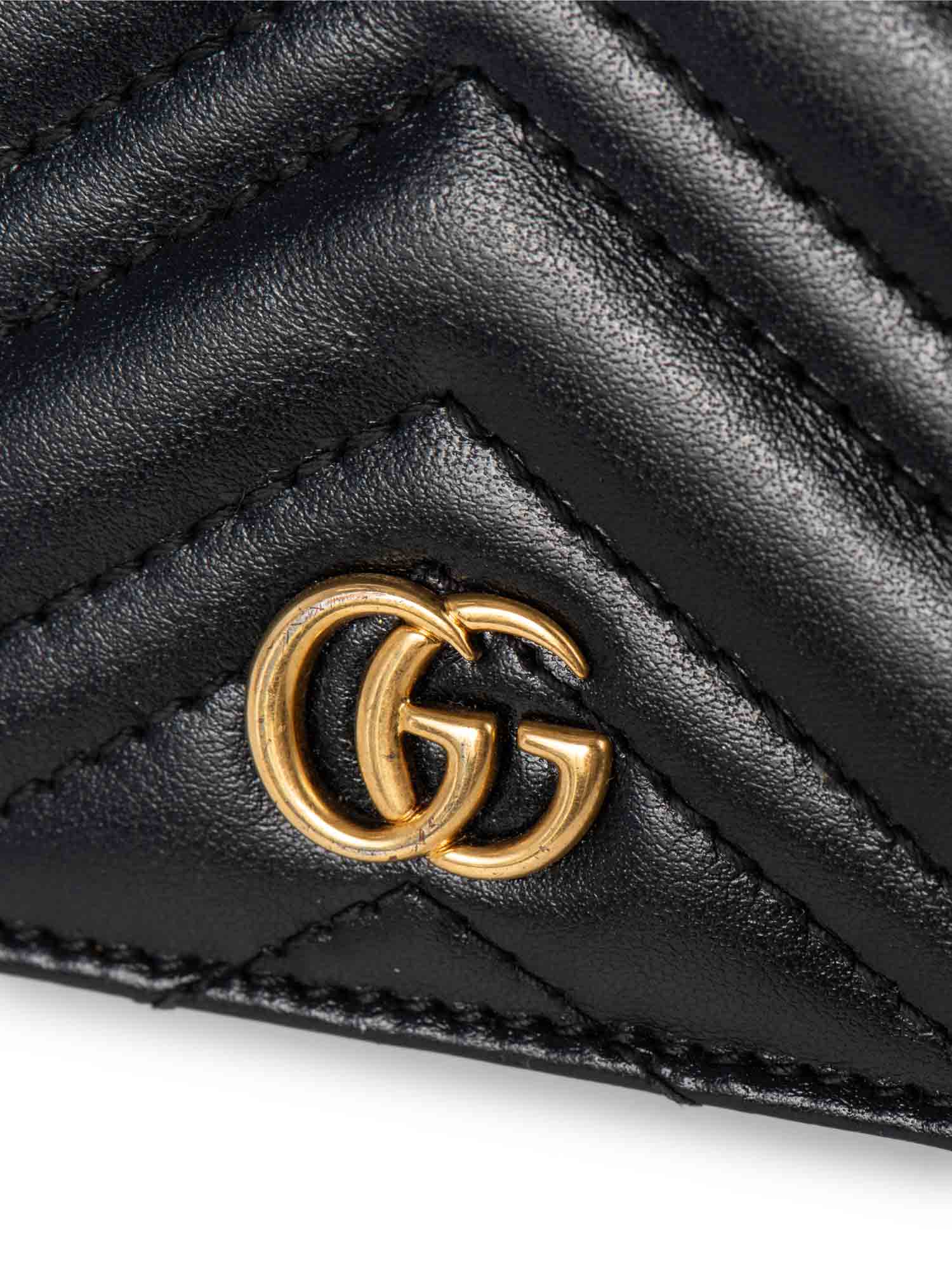 Gucci GG Logo Marmont Credit Card Wallet Black Gold