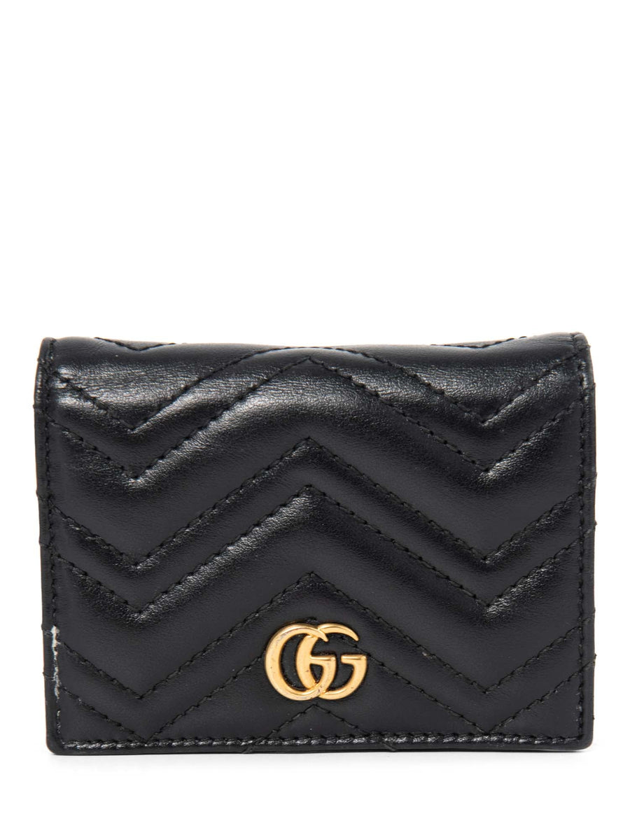 Gucci GG Logo Marmont Credit Card Wallet Black Gold