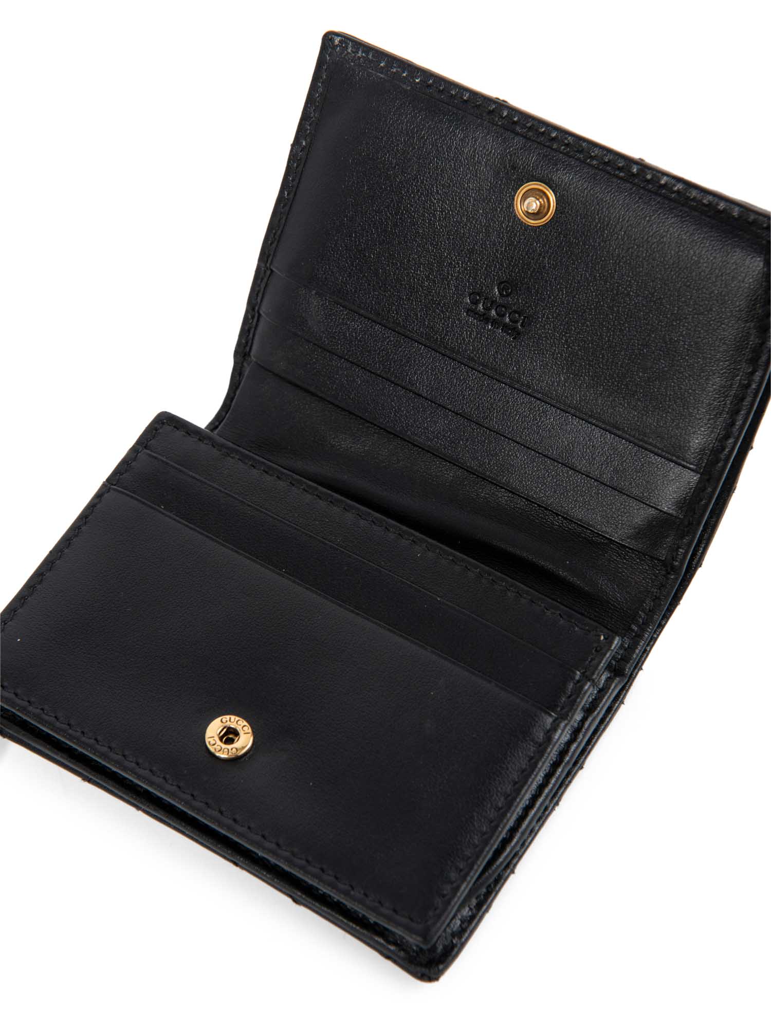 Gucci GG Logo Marmont Credit Card Wallet Black Gold