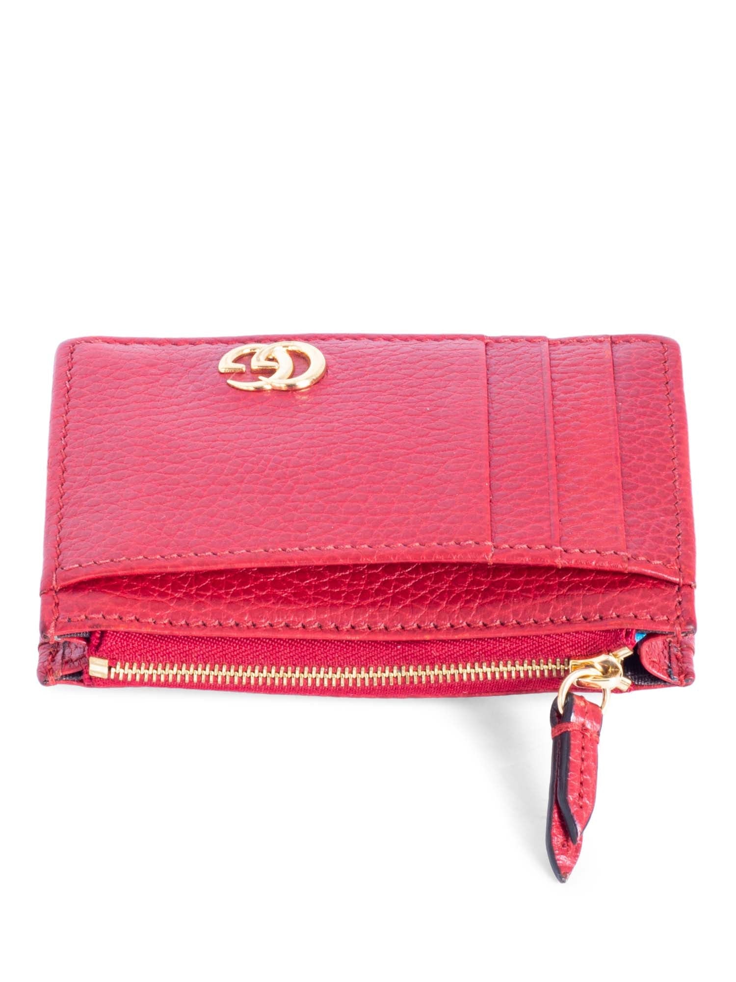 Gucci GG Marmont Pebbled Leather Credit Card Wallet Red