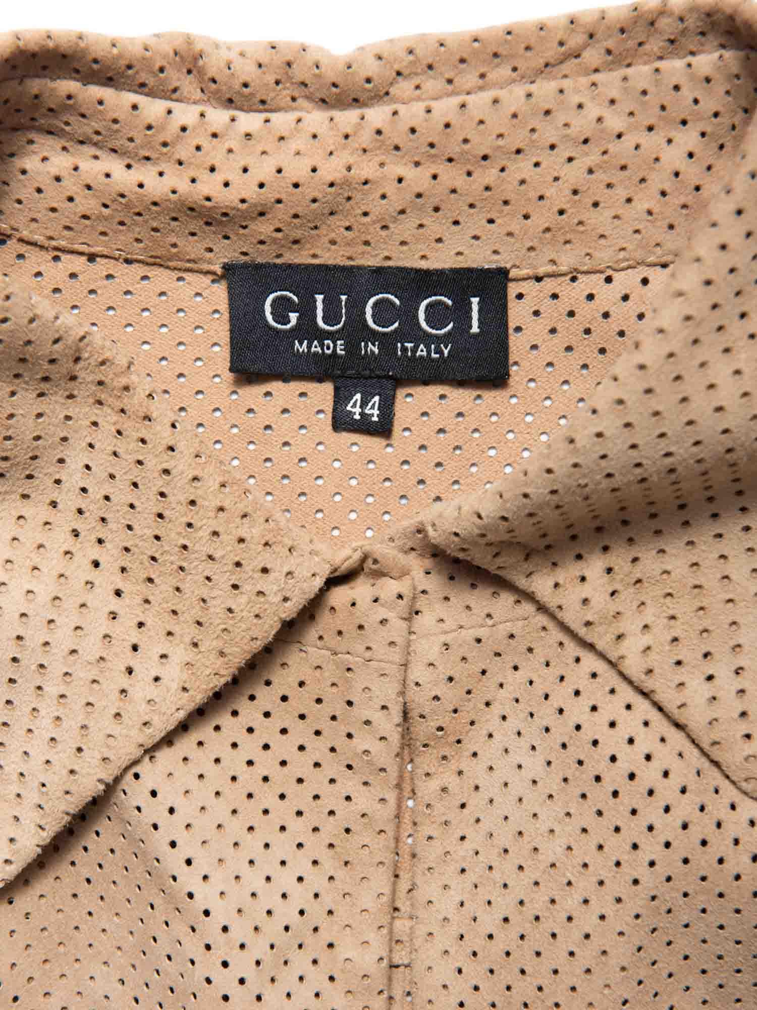 Gucci Perforated Leather Belted Jacket Beige