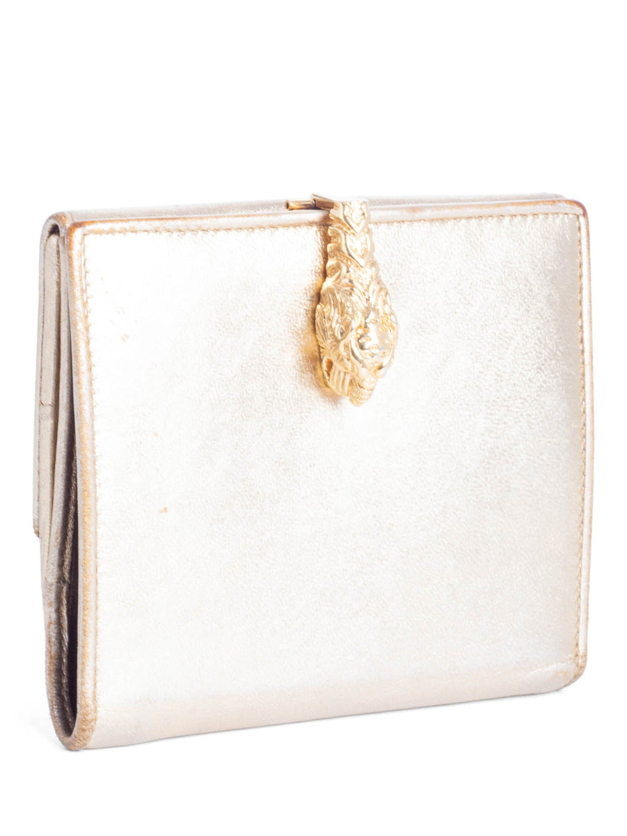 Gucci Shiny Leather Tiger Clasp Trifold Wallet Gold