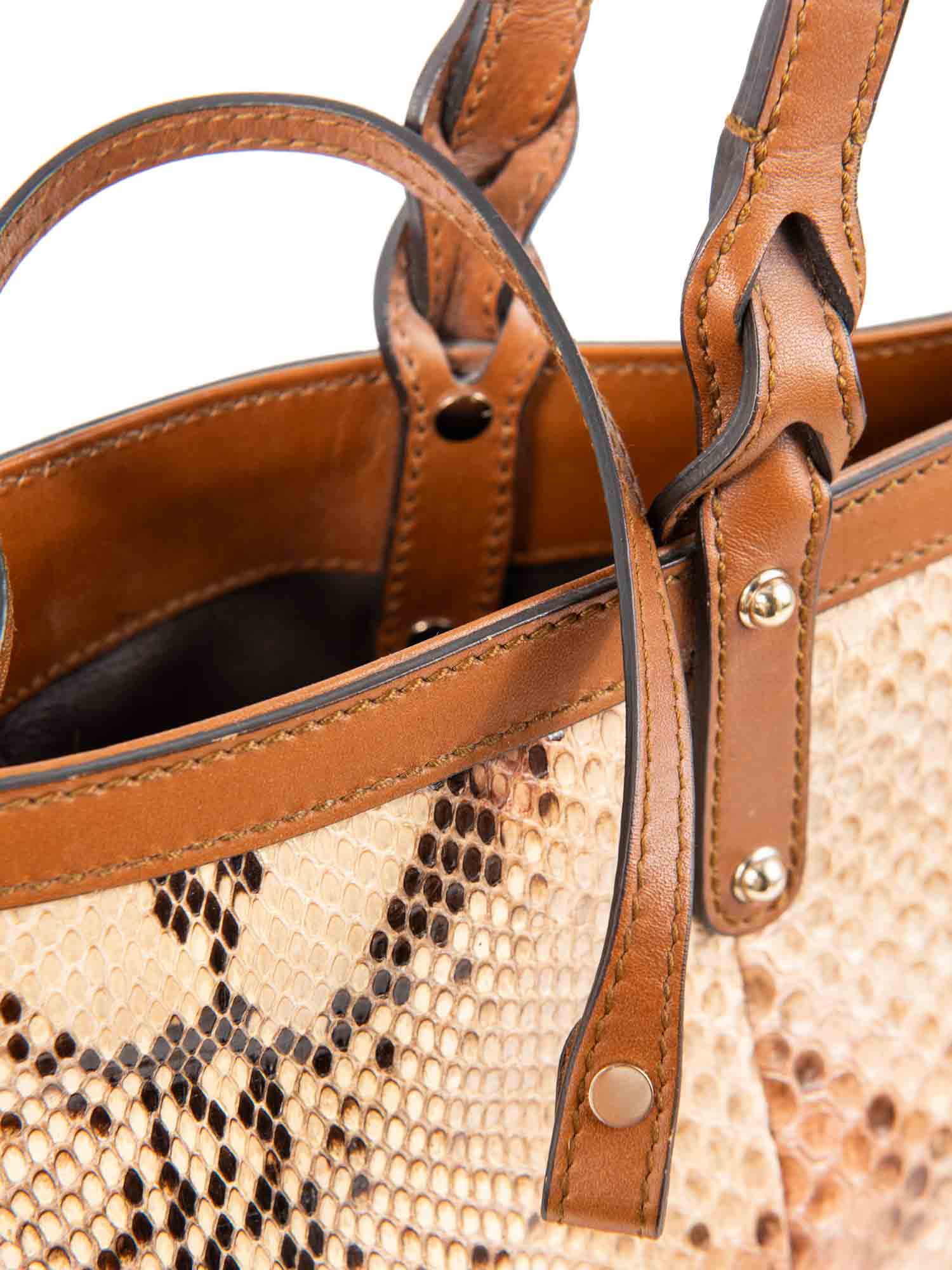 Gucci Shiny Snakeskin Keepall Tote Beige Brown