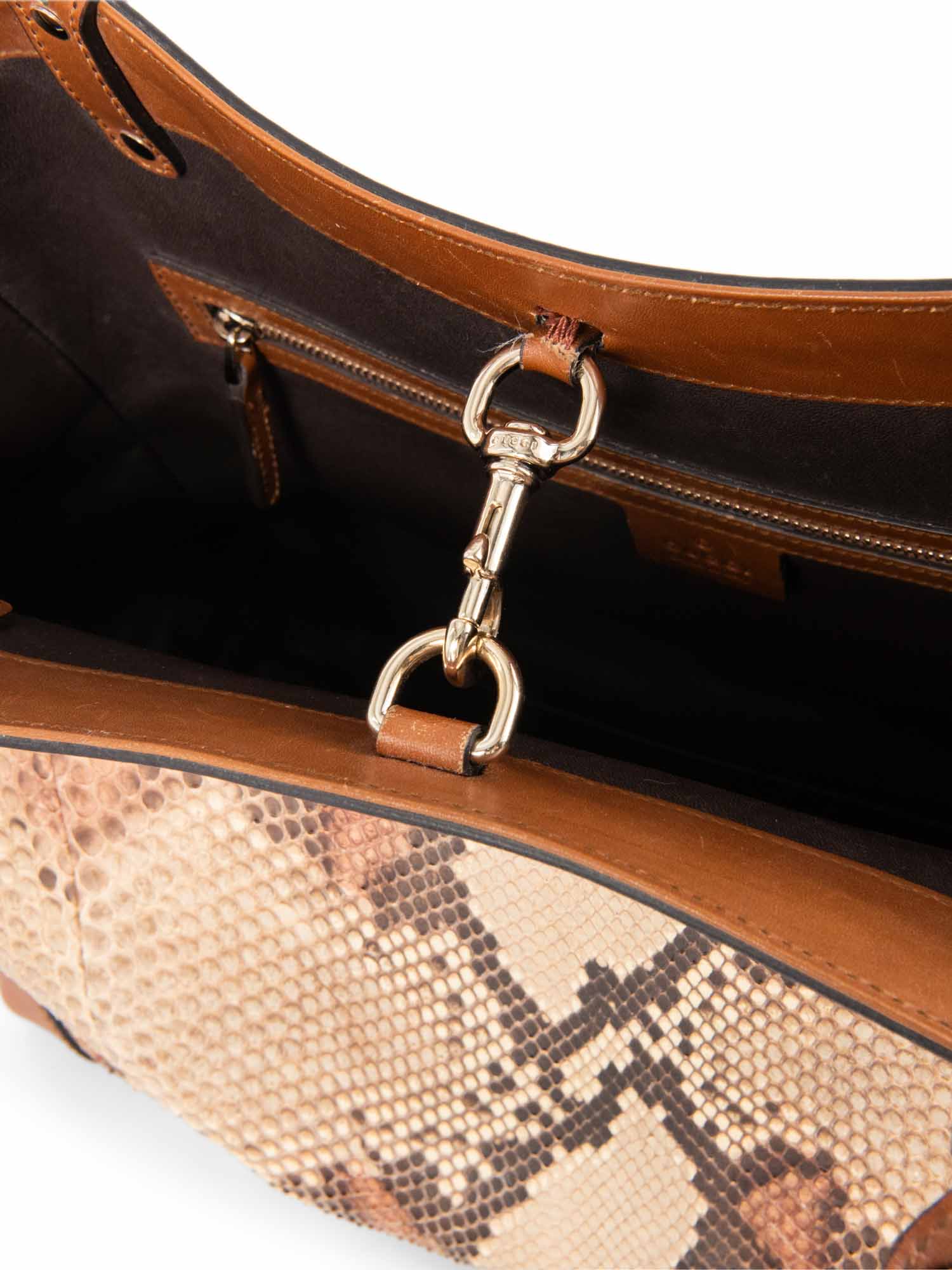 Gucci Shiny Snakeskin Keepall Tote Beige Brown