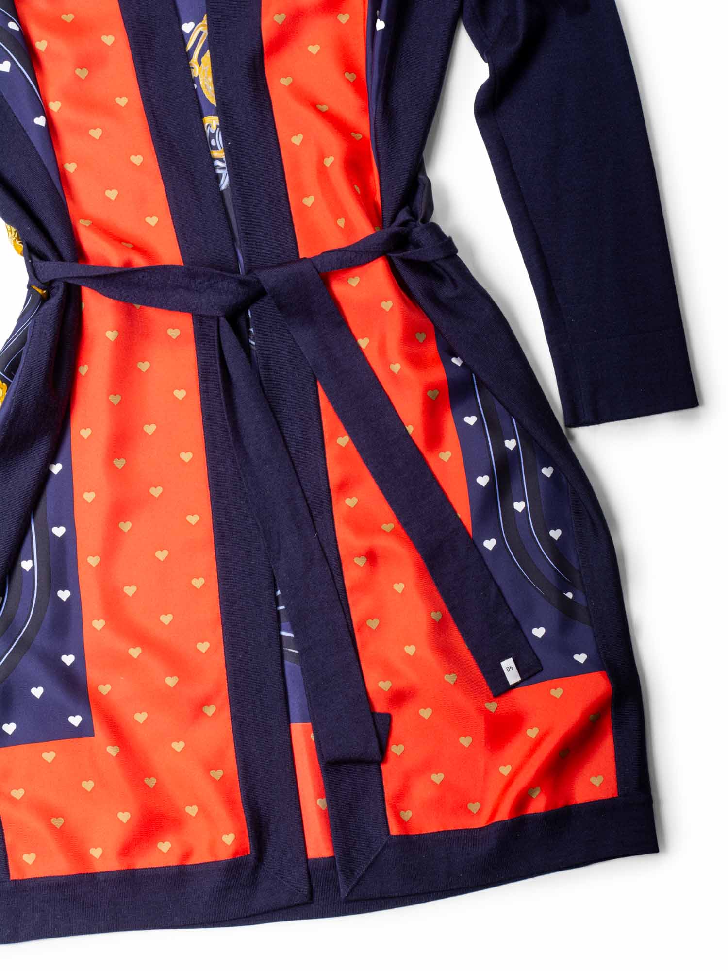 Hermes Cashmere Silk Heart Long Cardigan Blue Red