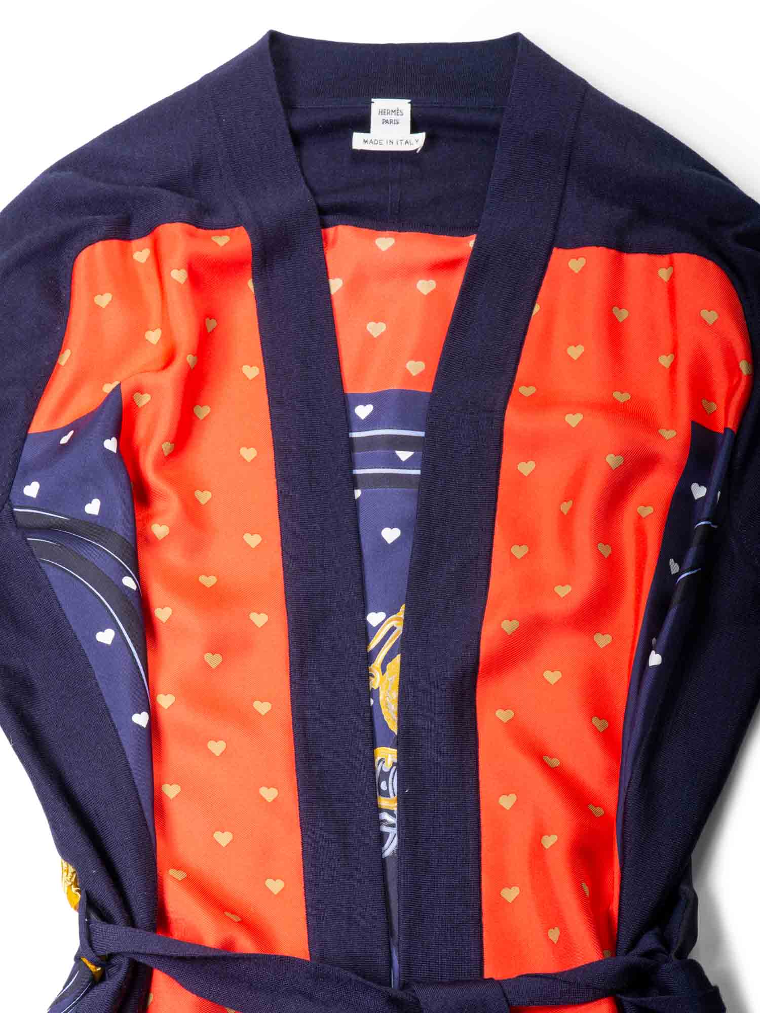 Hermes Cashmere Silk Heart Long Cardigan Blue Red