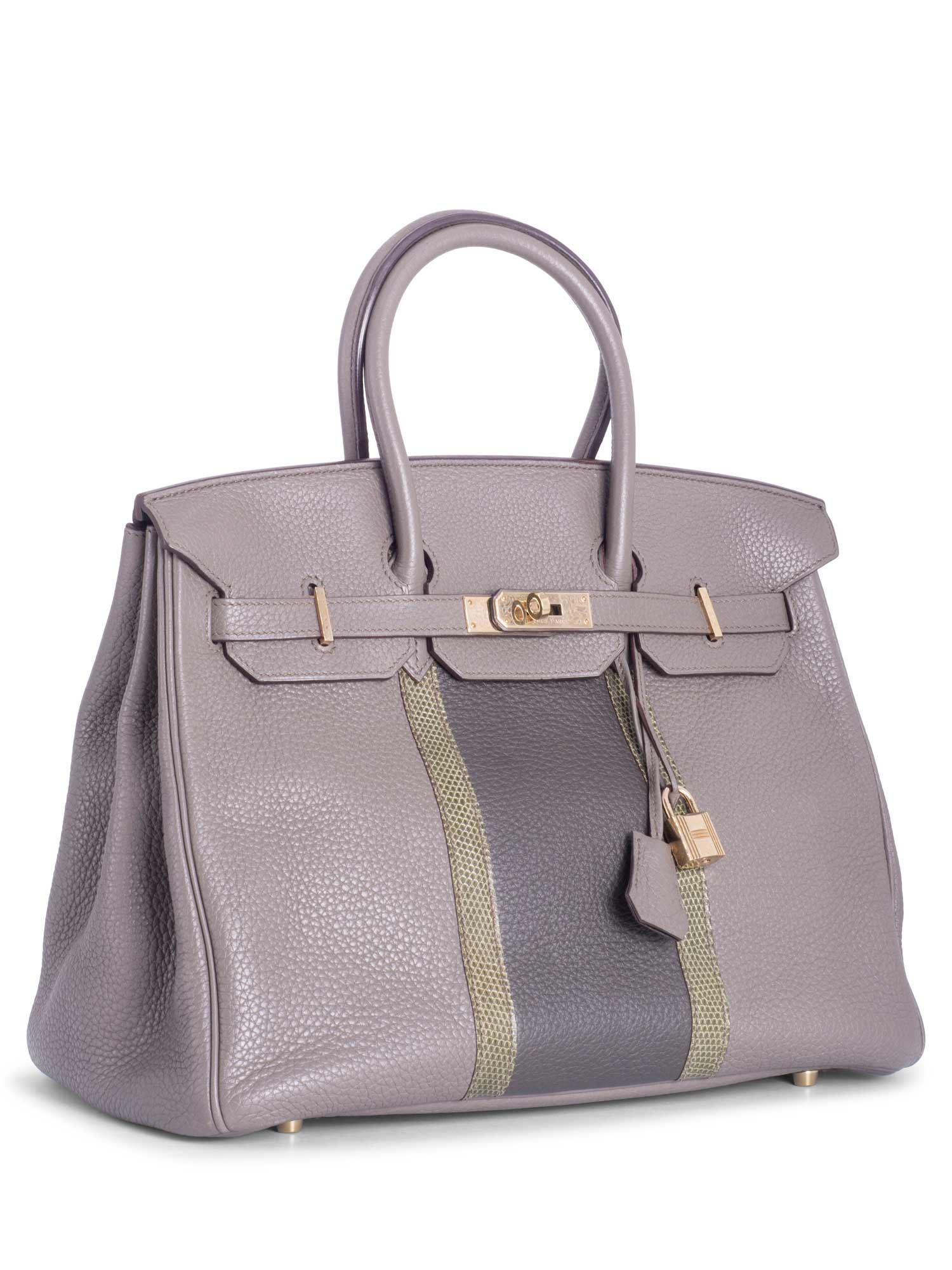 Hermes Clemence Leather Green Lizard Club Birkin Bag 35 Grey