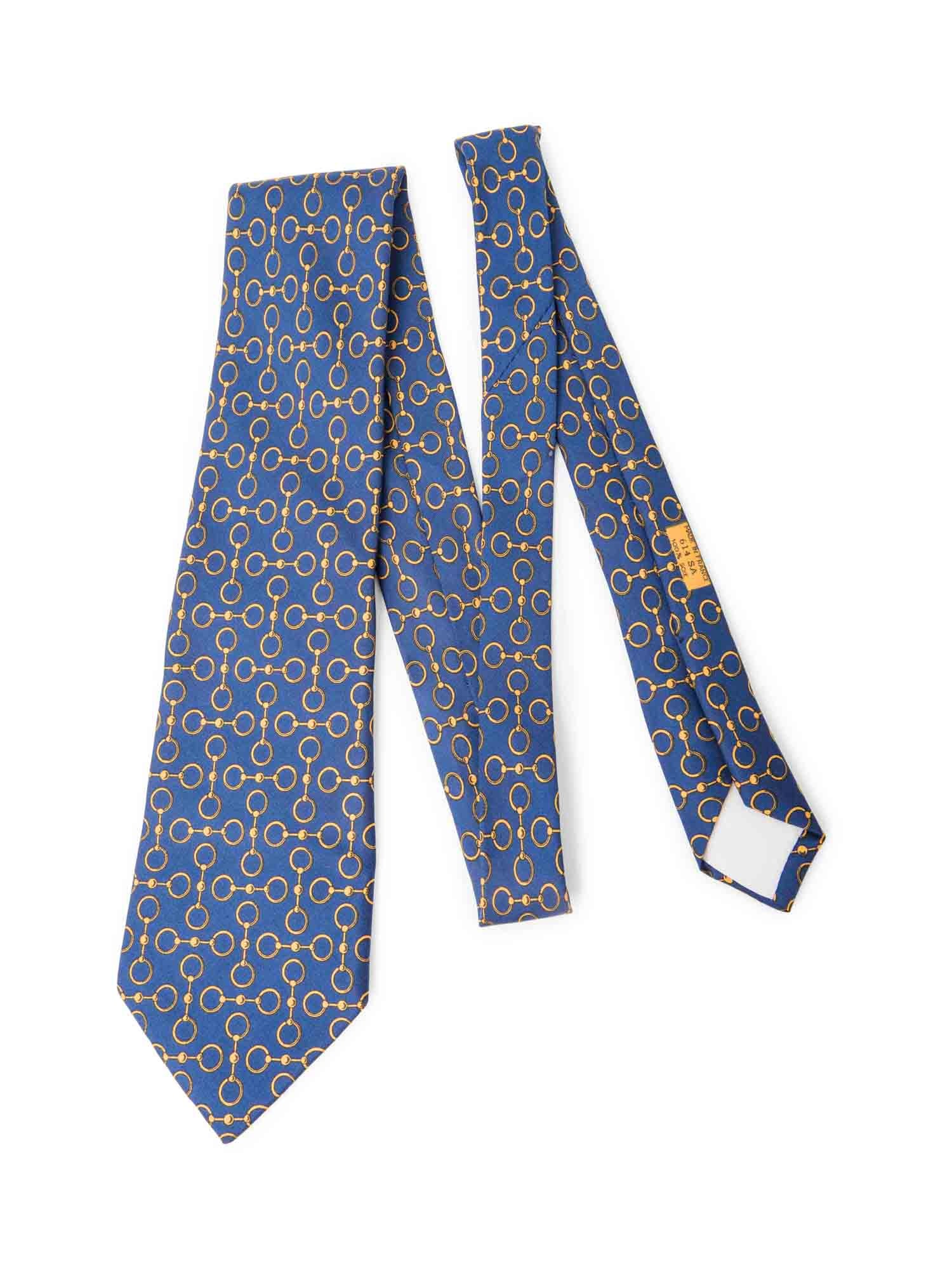 Hermes Silk Equestrian Horse Bit Tie Blue Yellow