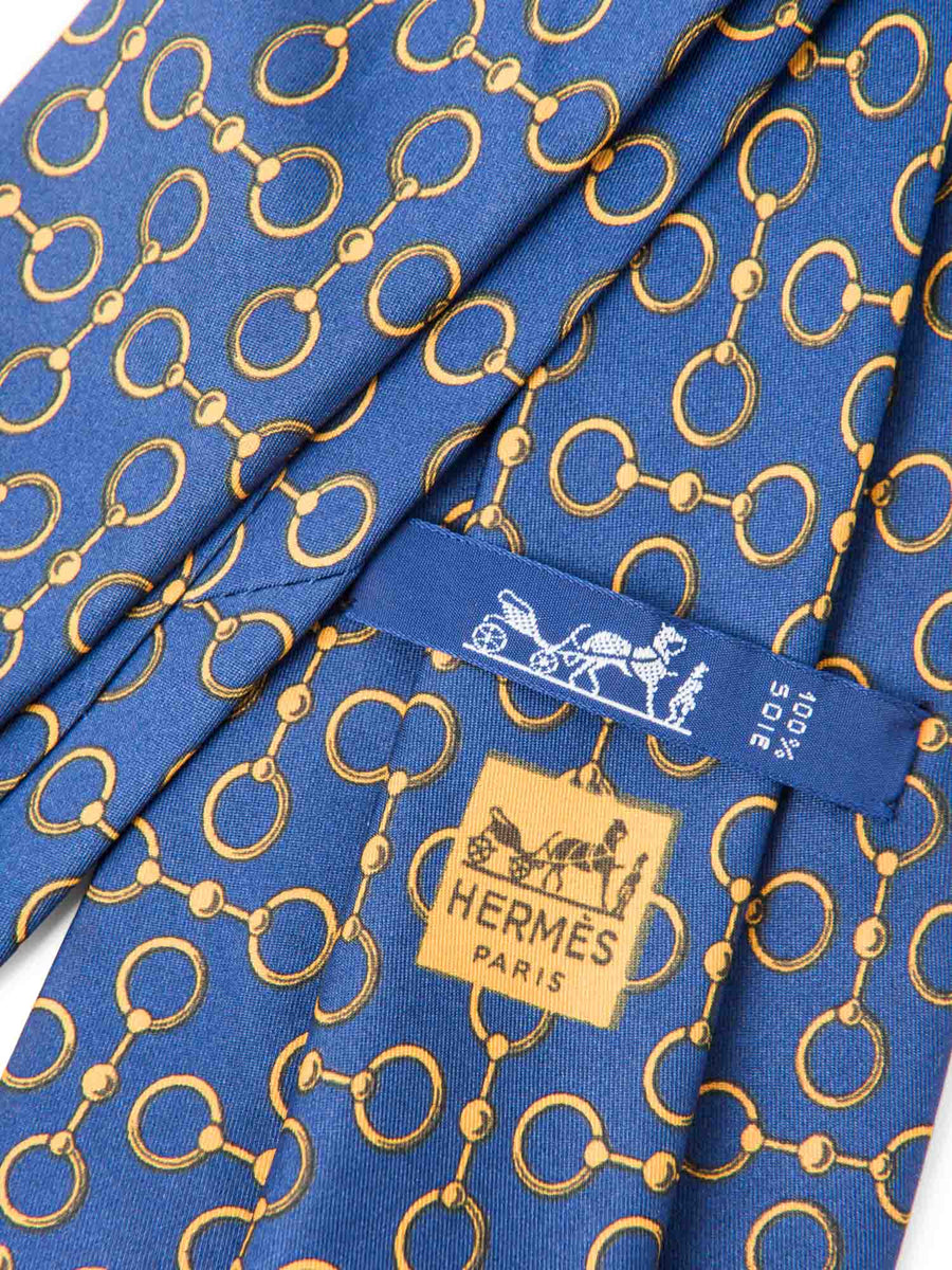 Hermes Silk Equestrian Horse Bit Tie Blue Yellow