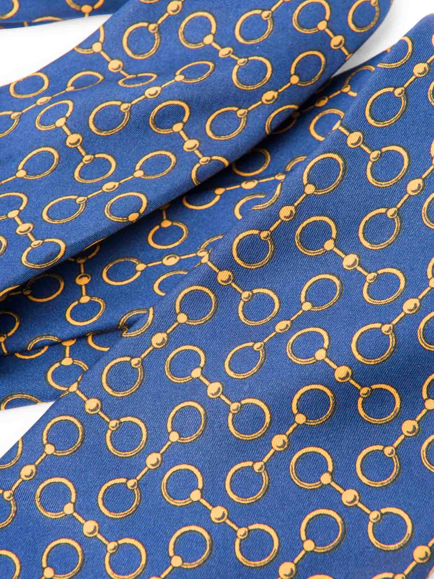 Hermes Silk Equestrian Horse Bit Tie Blue Yellow
