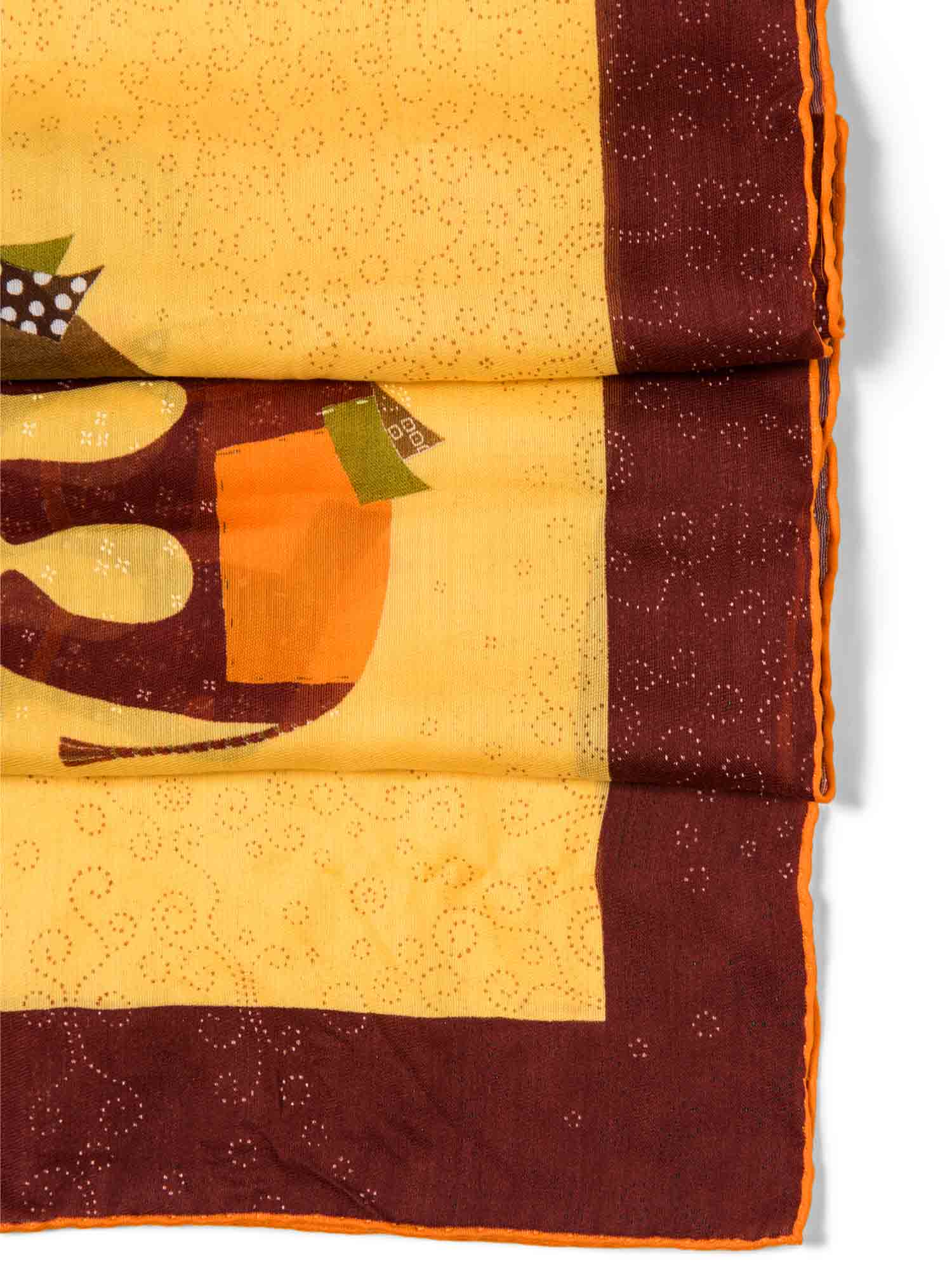 Hermes Vintage Cashmere Silk Elephant Prosperity Scarf Orange Burgundy