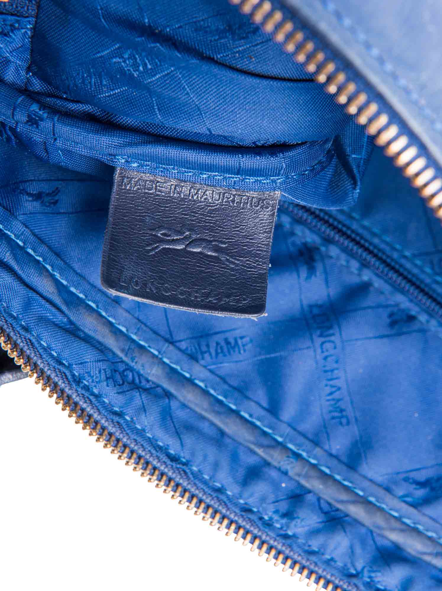 Longchamp Logo Leather Top Handle Messenger Bag Blue