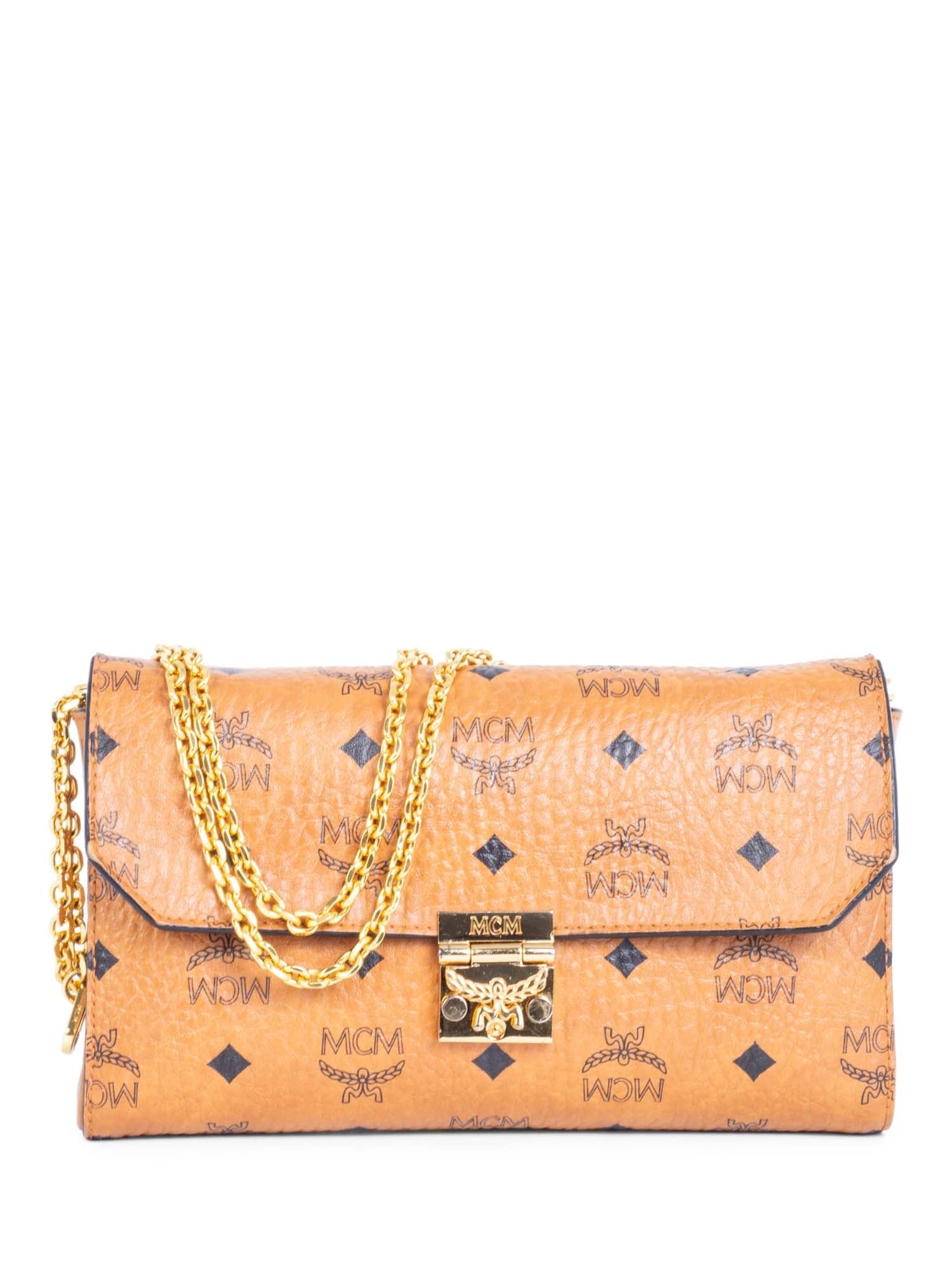 MCM Logo Monogram Leather Flap Messenger Bag Brown