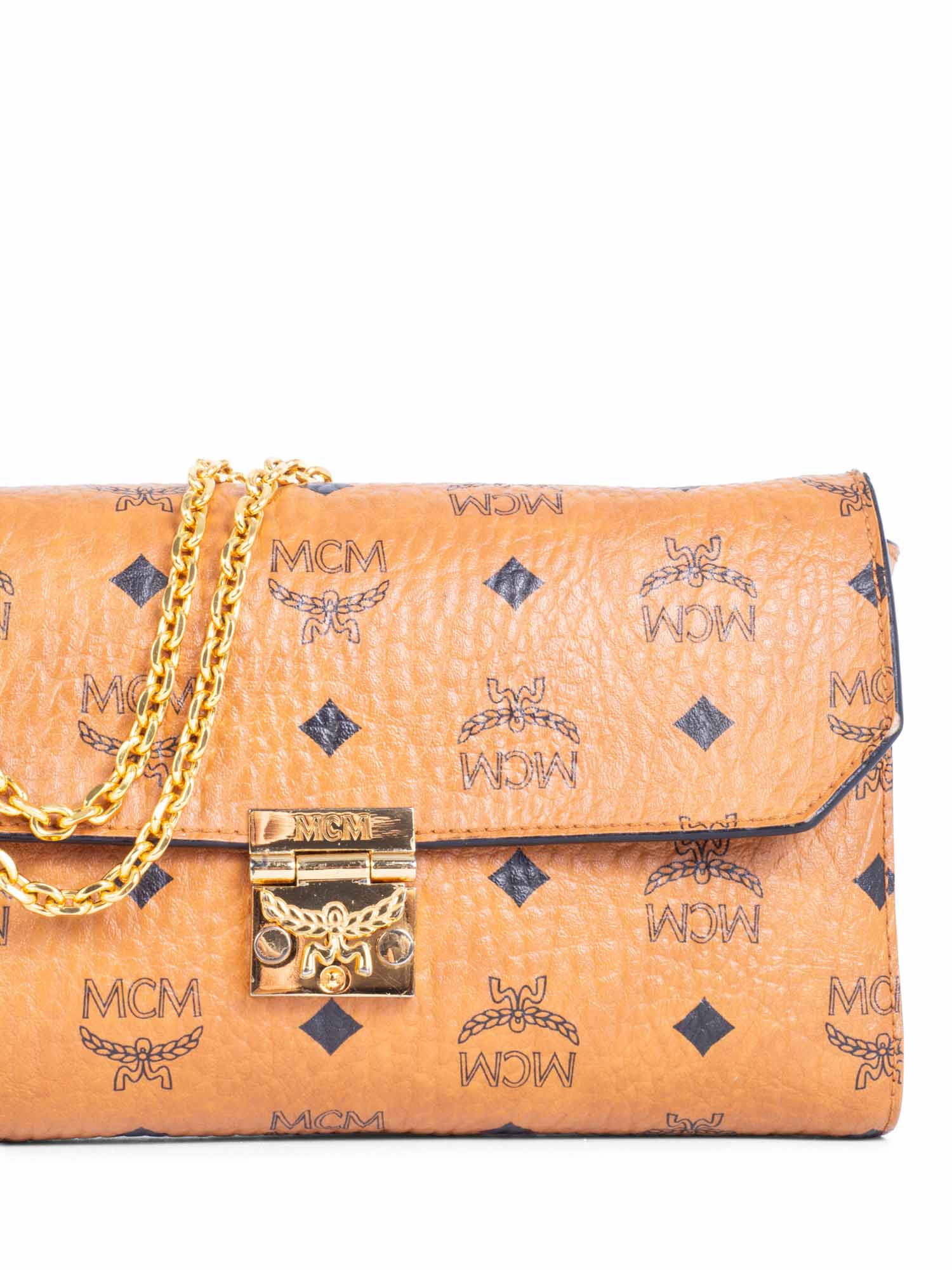 MCM Logo Monogram Leather Flap Messenger Bag Brown