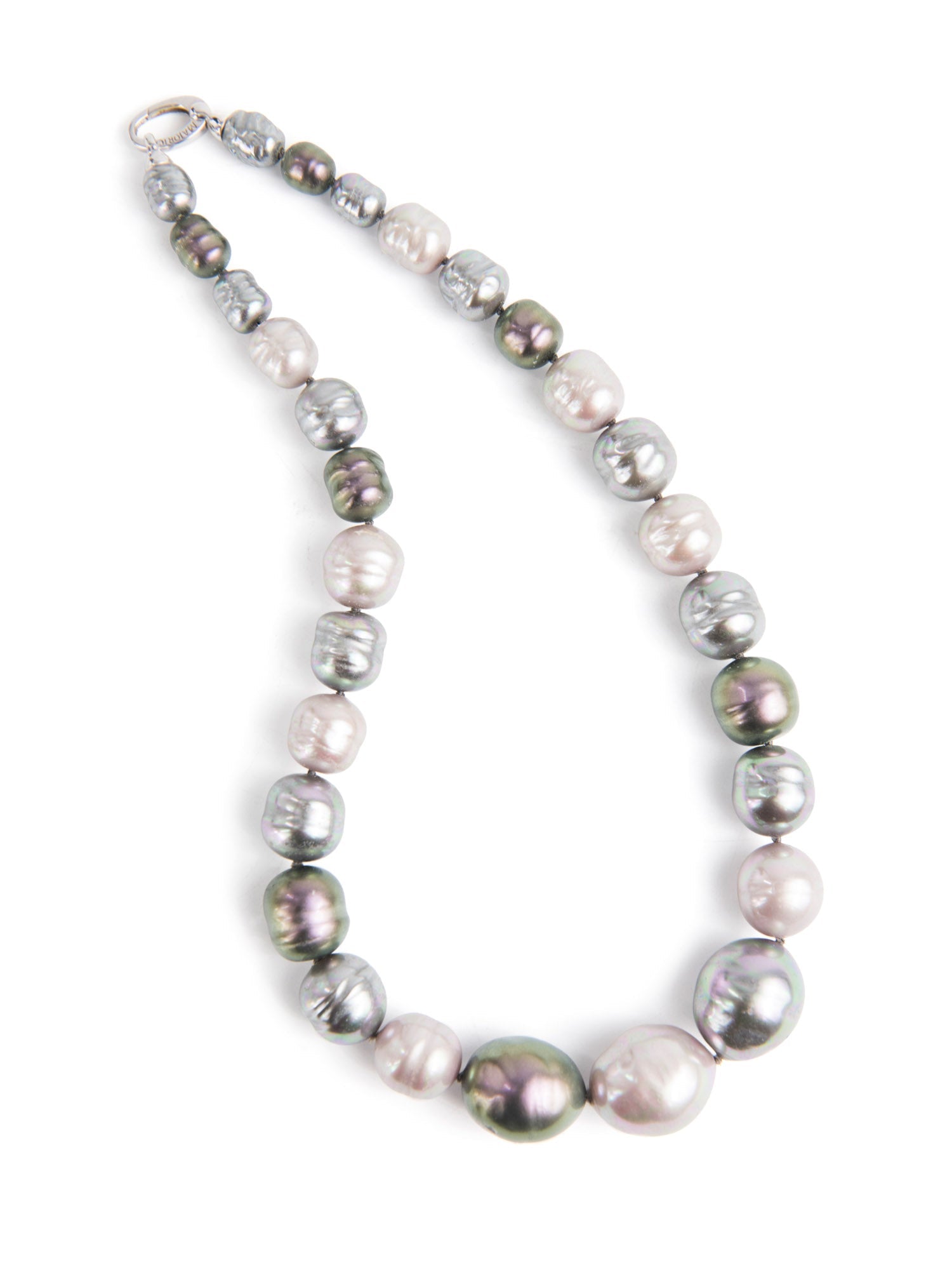 Majorica Sterling Silver Large Pearl Necklace Grey