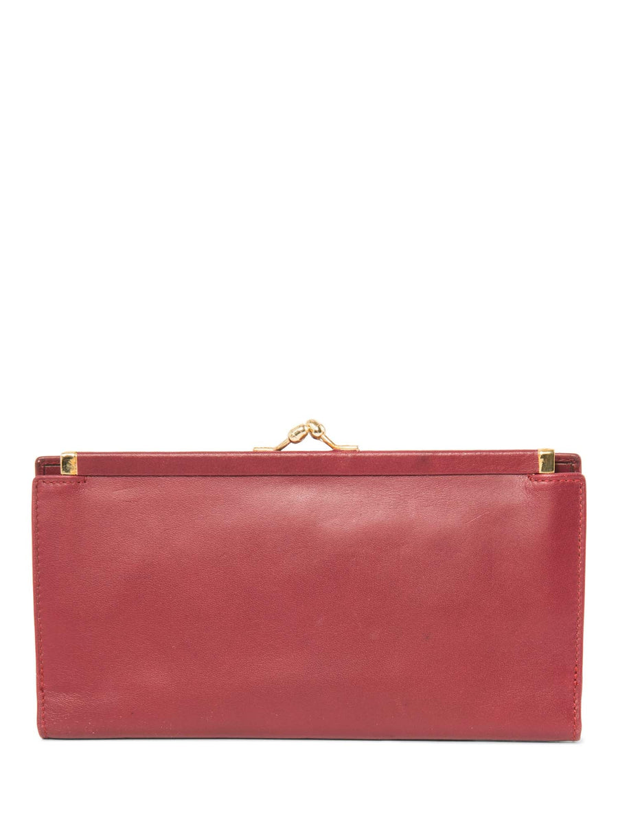 Mark Cross Leather Kisslock Flap Wallet Burgundy Gold
