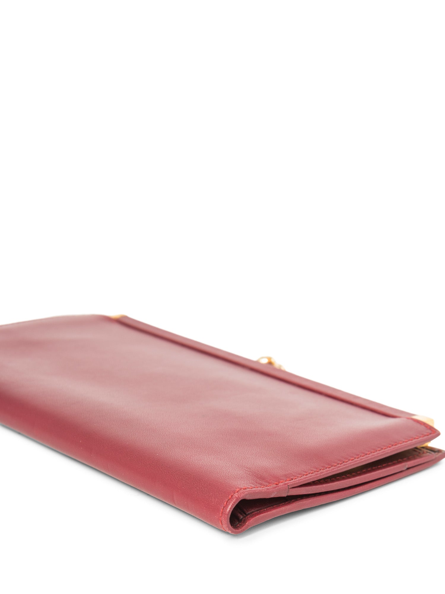 Mark Cross Leather Kisslock Flap Wallet Burgundy Gold