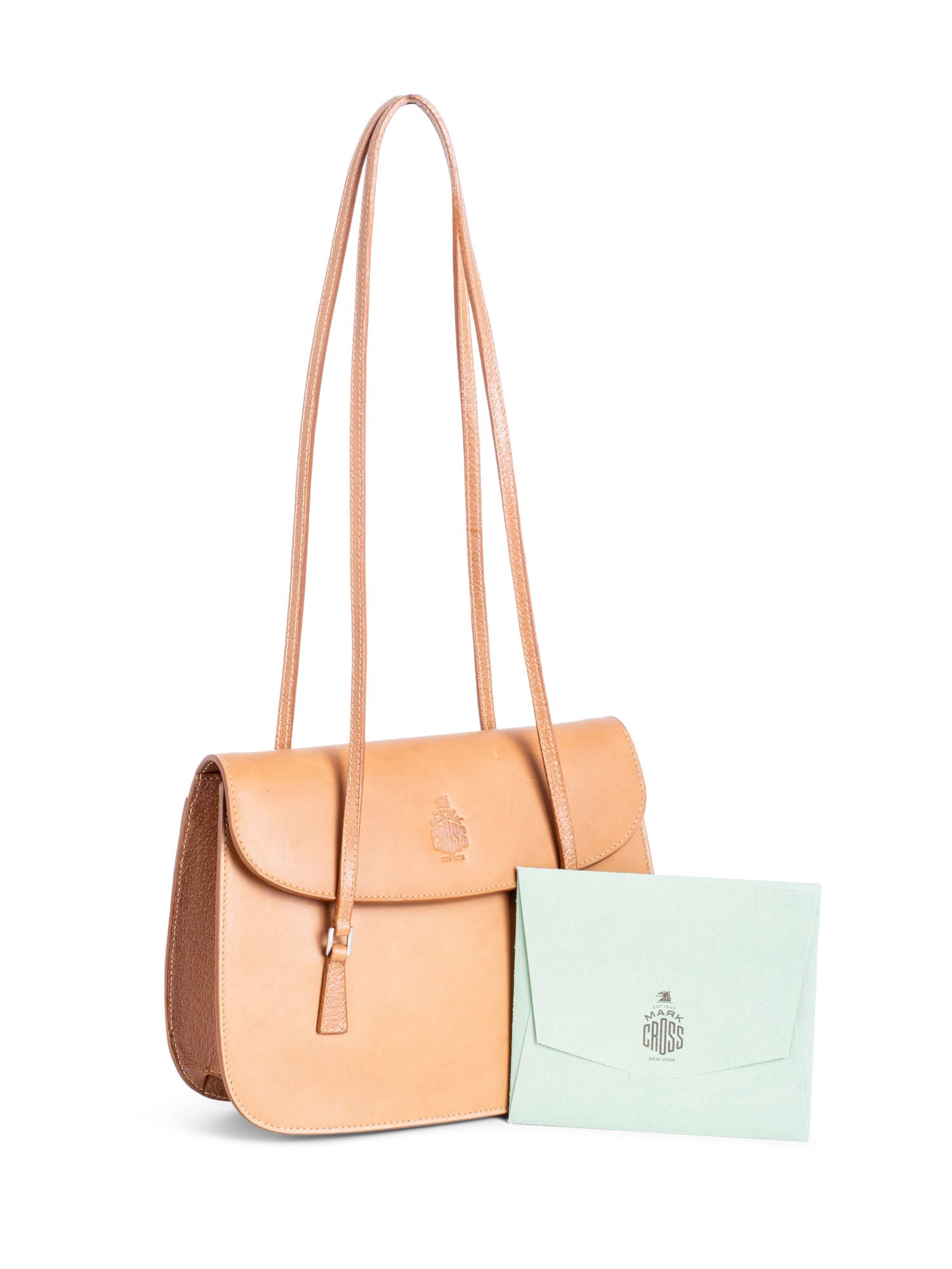 Mark Cross Logo Leather Flap Bag Honey Brown