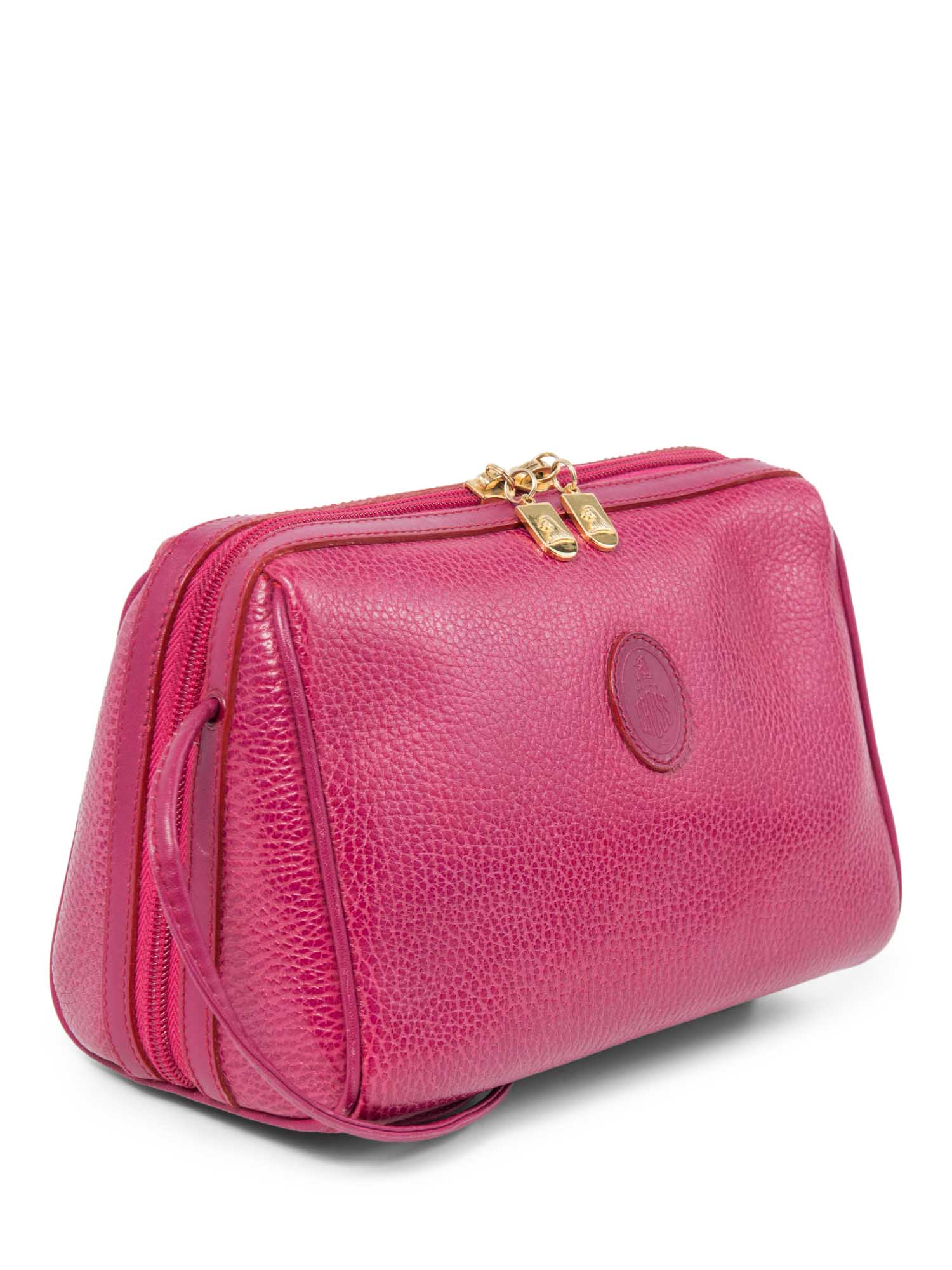 Mark Cross Logo Pebble Leather Messenger Bag Hot Pink