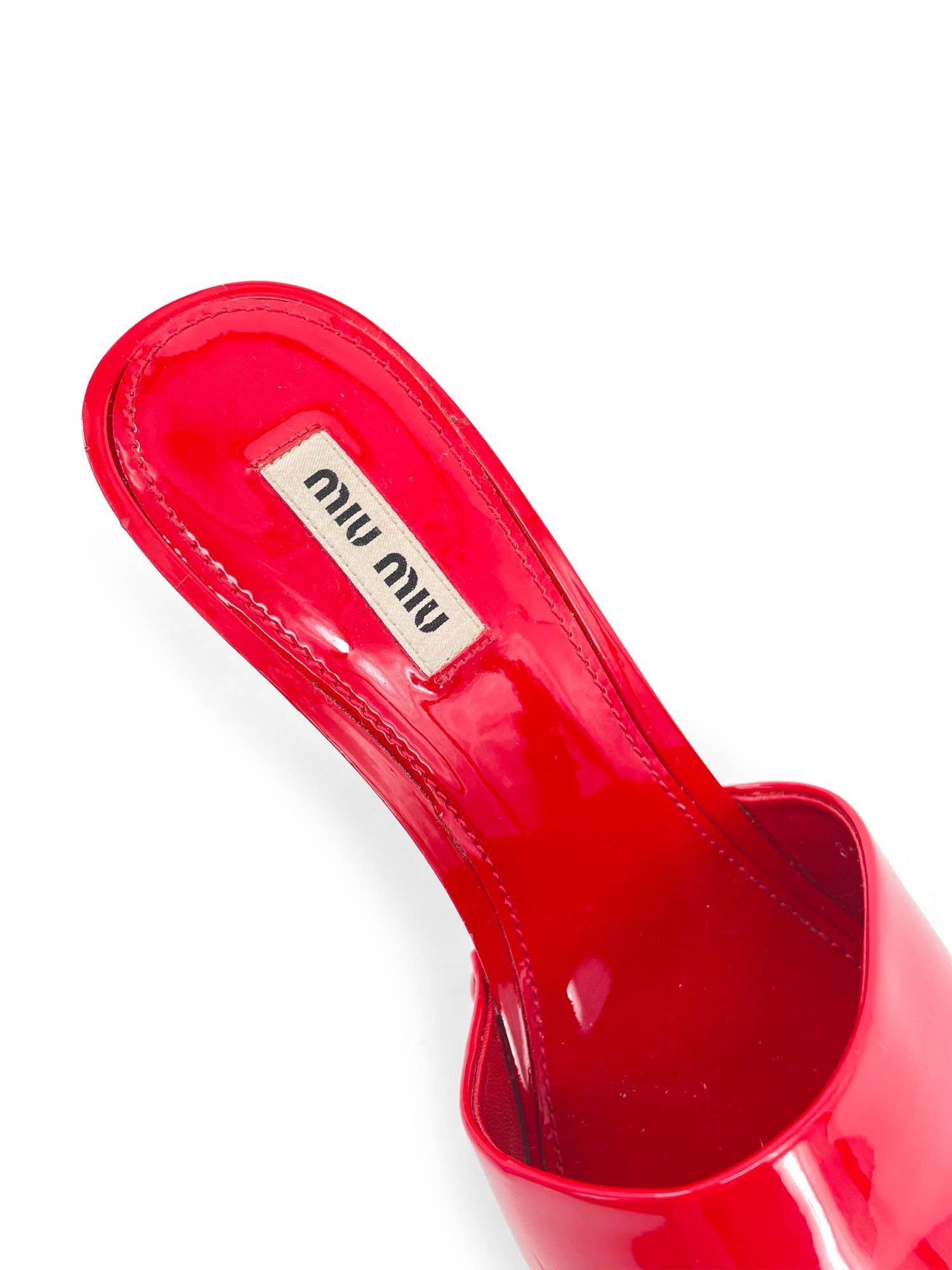 Miu Miu Patent Leather Platform Heel Clogs Red