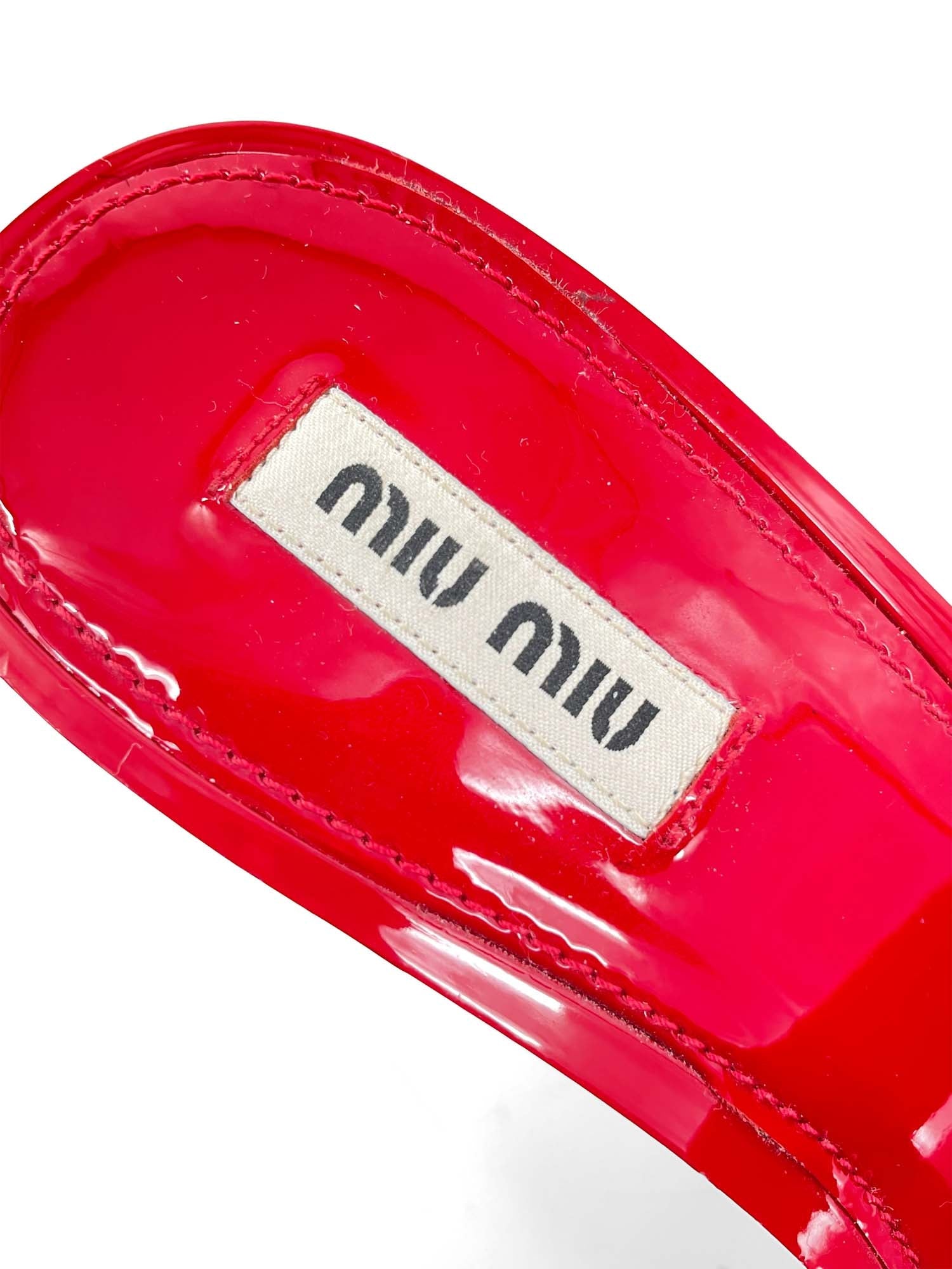 Miu Miu Patent Leather Platform Heel Clogs Red