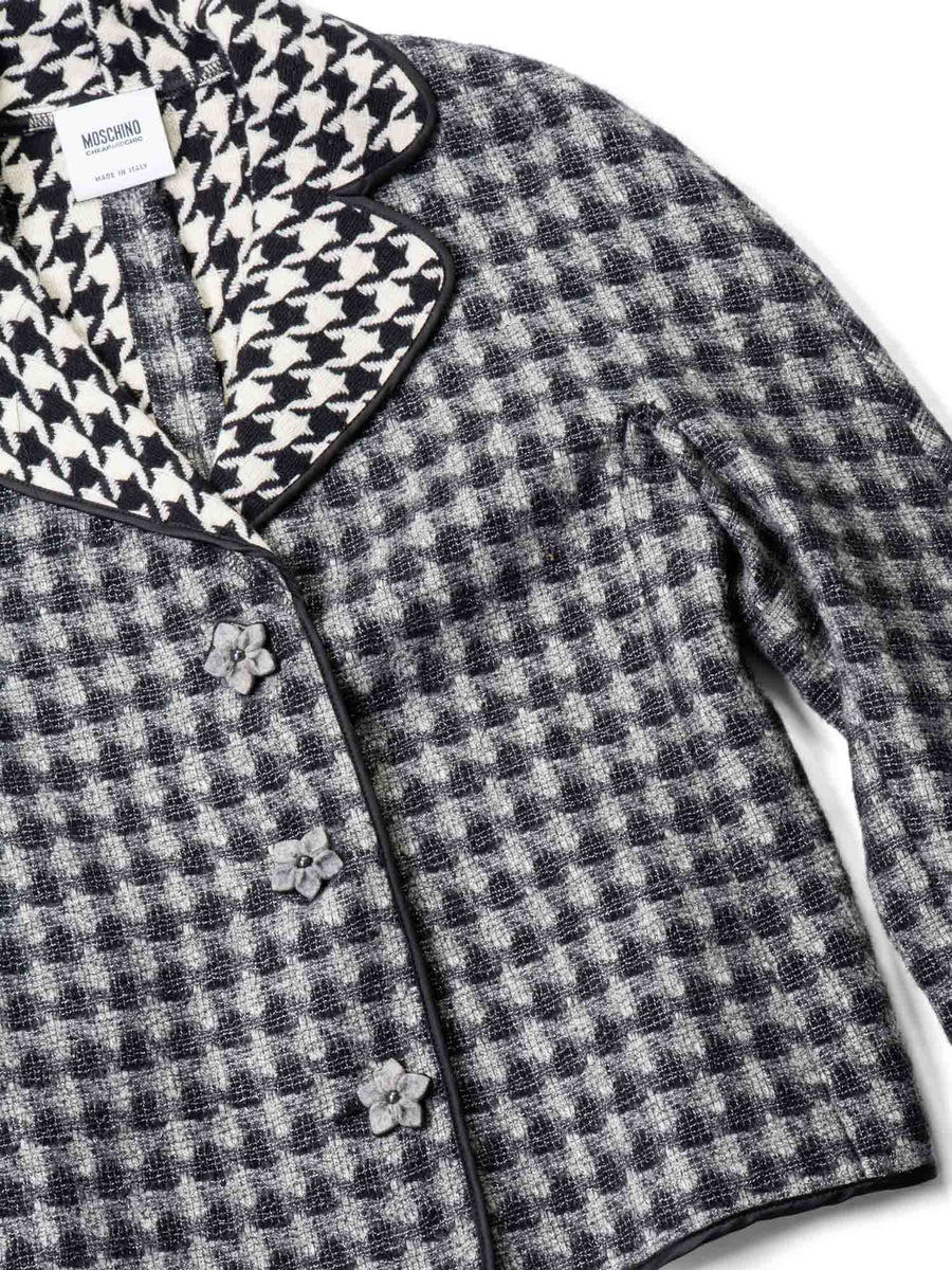 Moschino Wool Houndstooth Jacket Grey Black