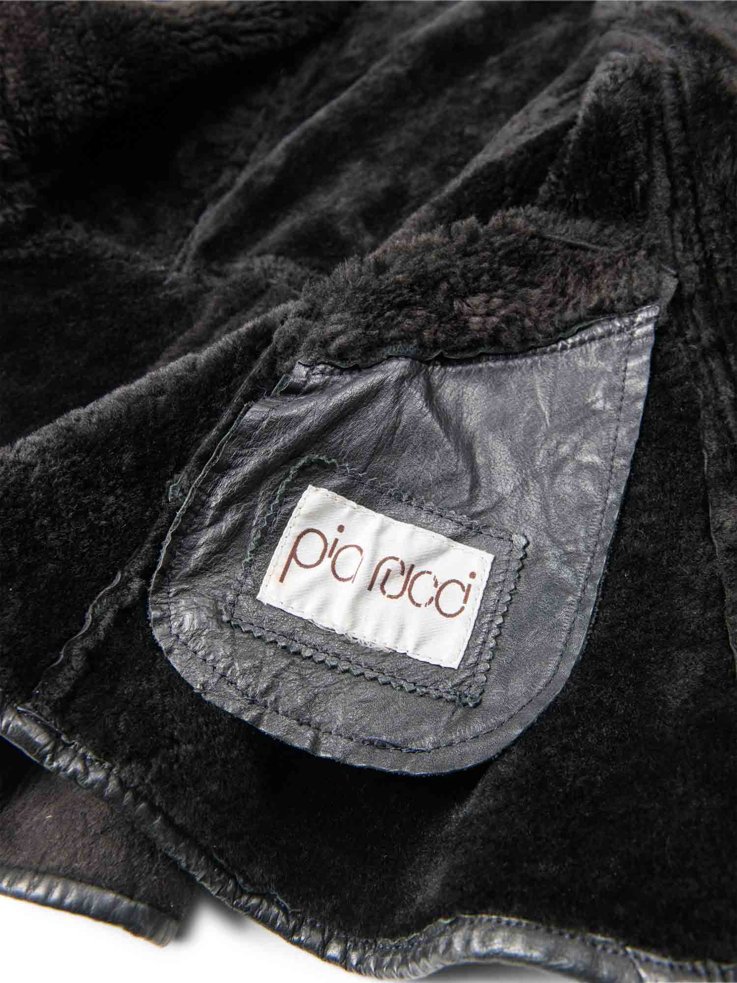 Pia Rucci Suede Shearling Leather Aline Peplum Coat Black