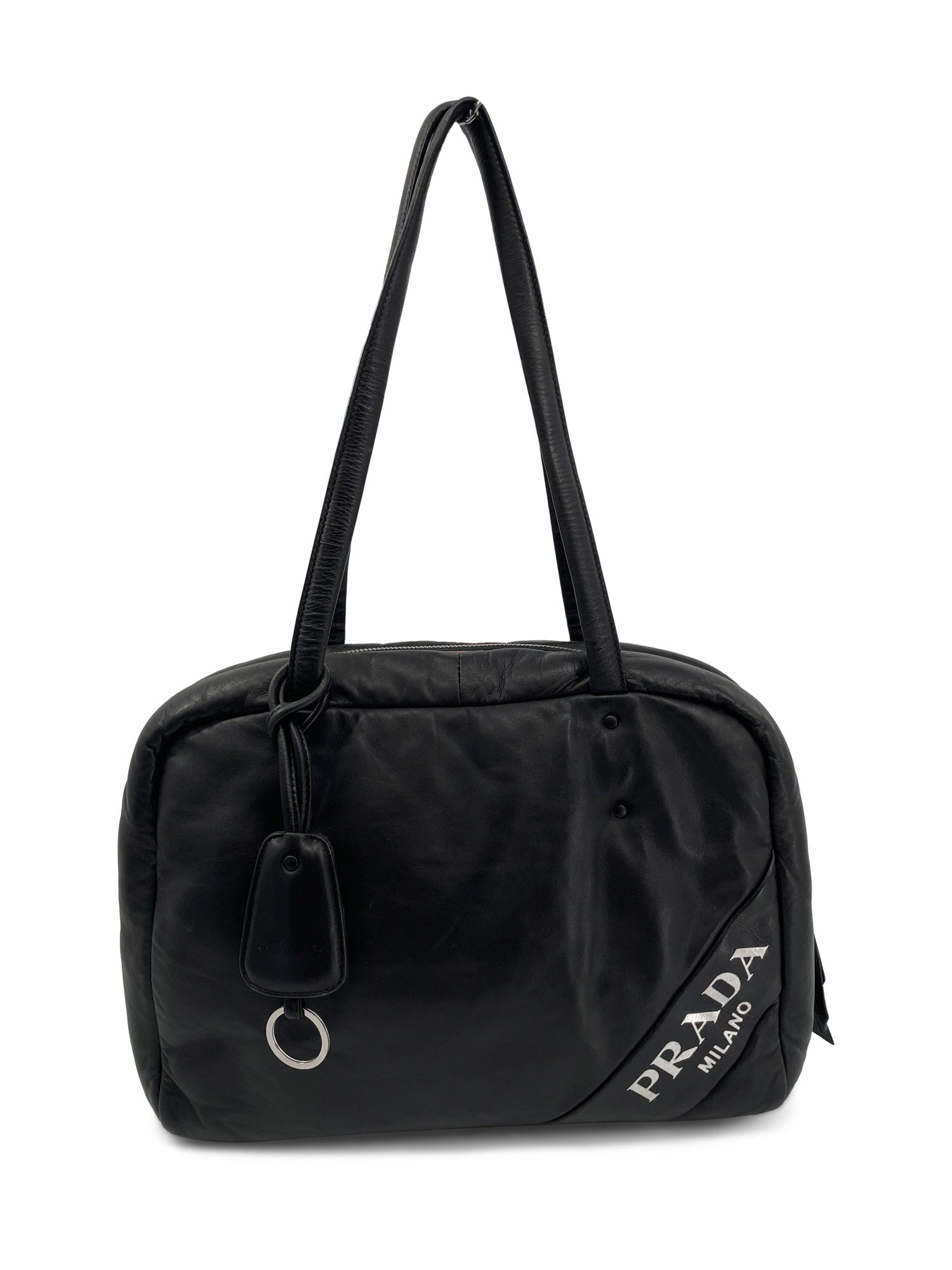 Prada Logo Leather Puffy Sport Bag Black
