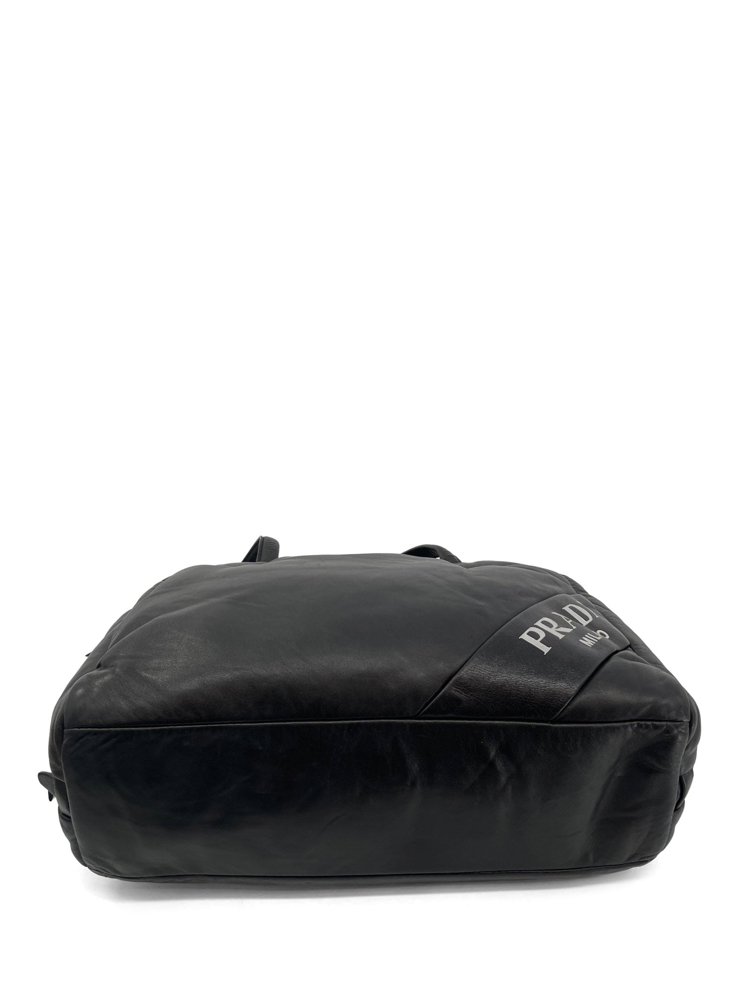Prada Logo Leather Puffy Sport Bag Black