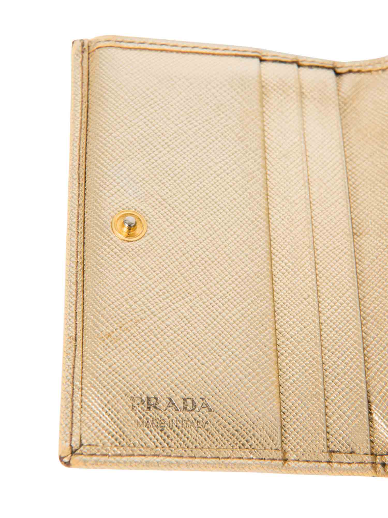 Prada Logo Tessuto Leather Compact Wallet Gold