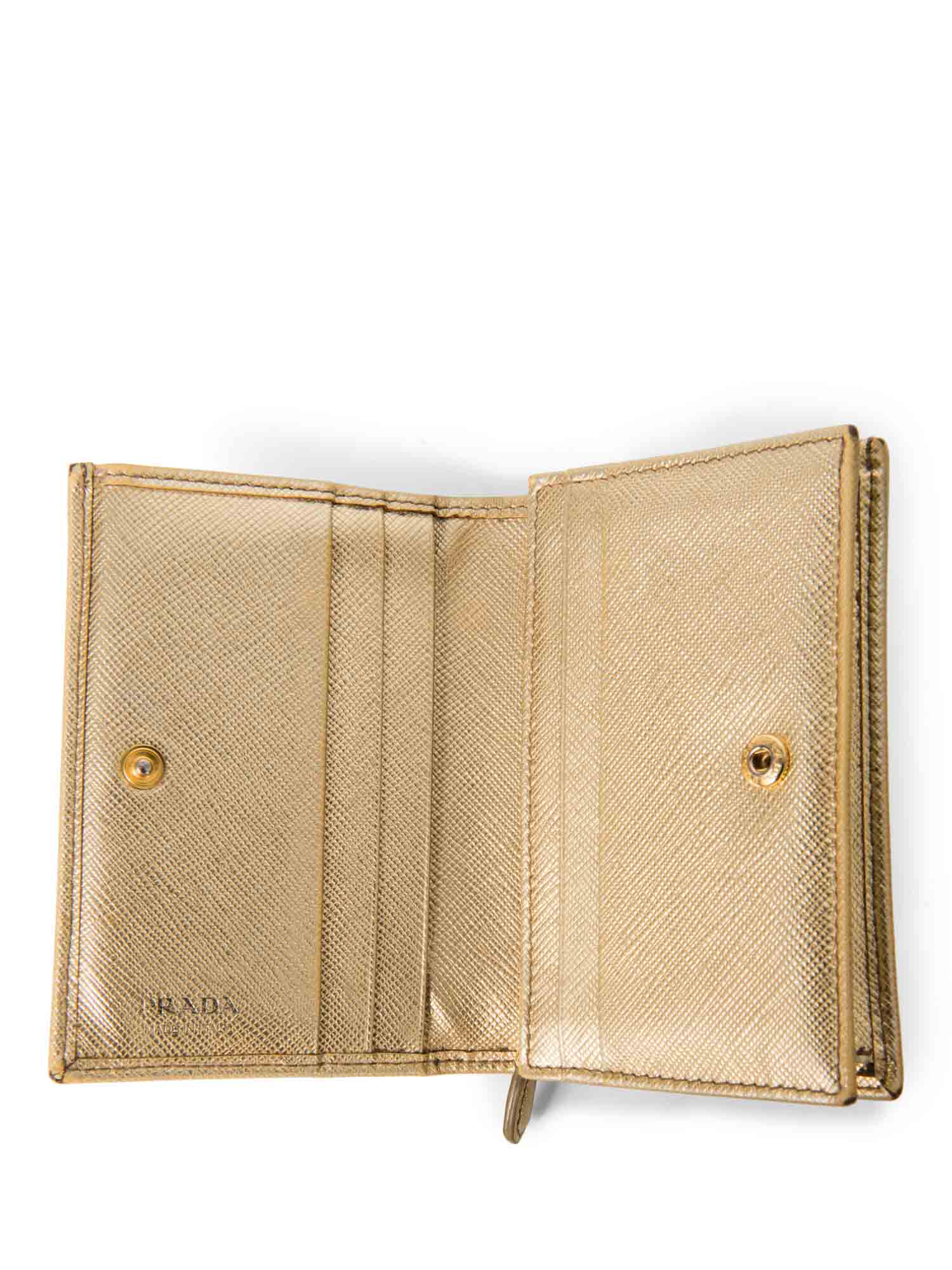 Prada Logo Tessuto Leather Compact Wallet Gold