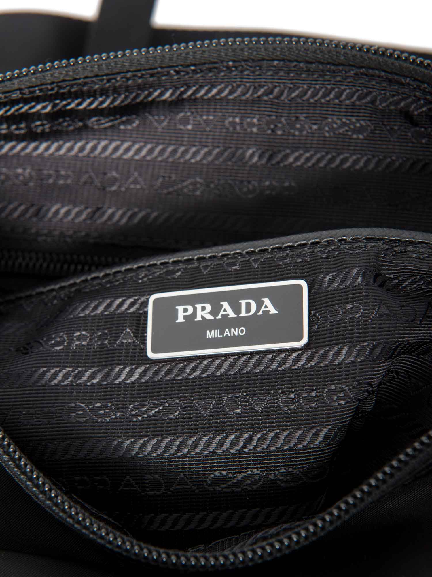 Prada Logo Tessuto Nylon Messenger Bag Black Silver