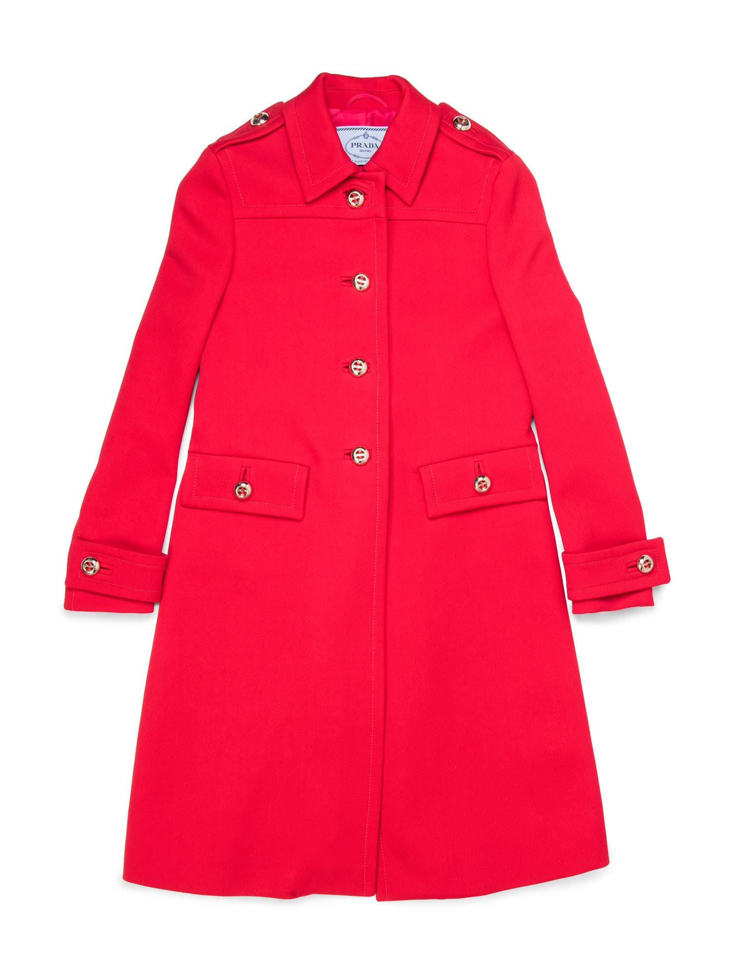 Prada Logo Wool Buttoned Trench Coat Red