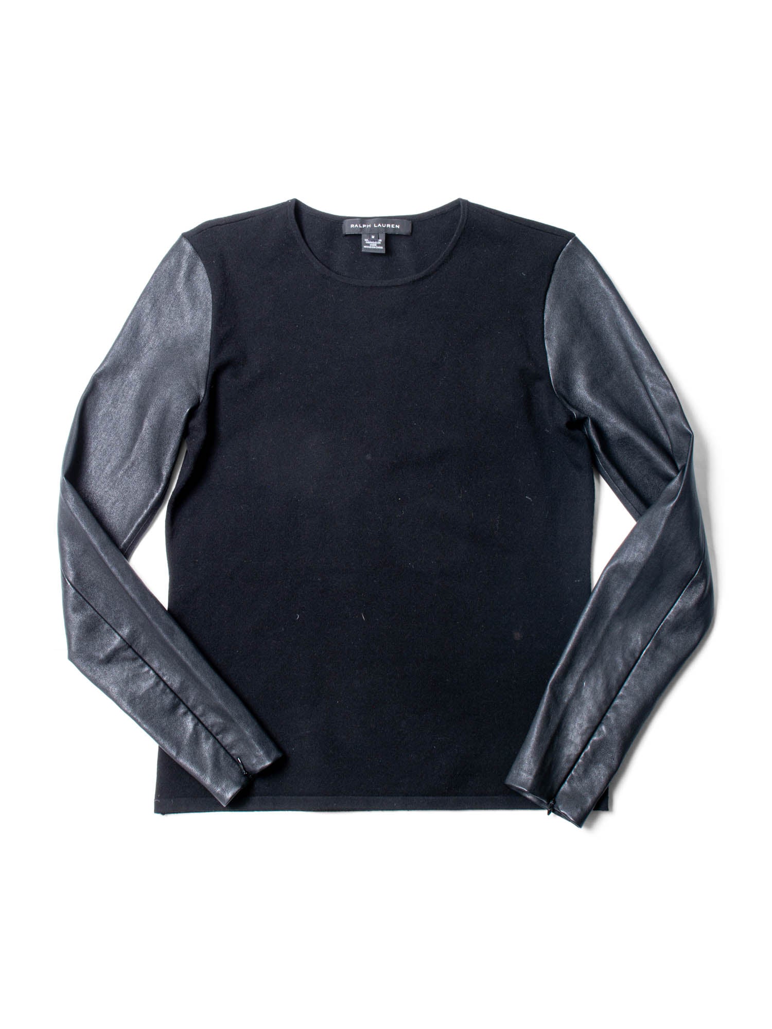 Ralph Lauren Merino Wool Lambskin Leather Sweater Black