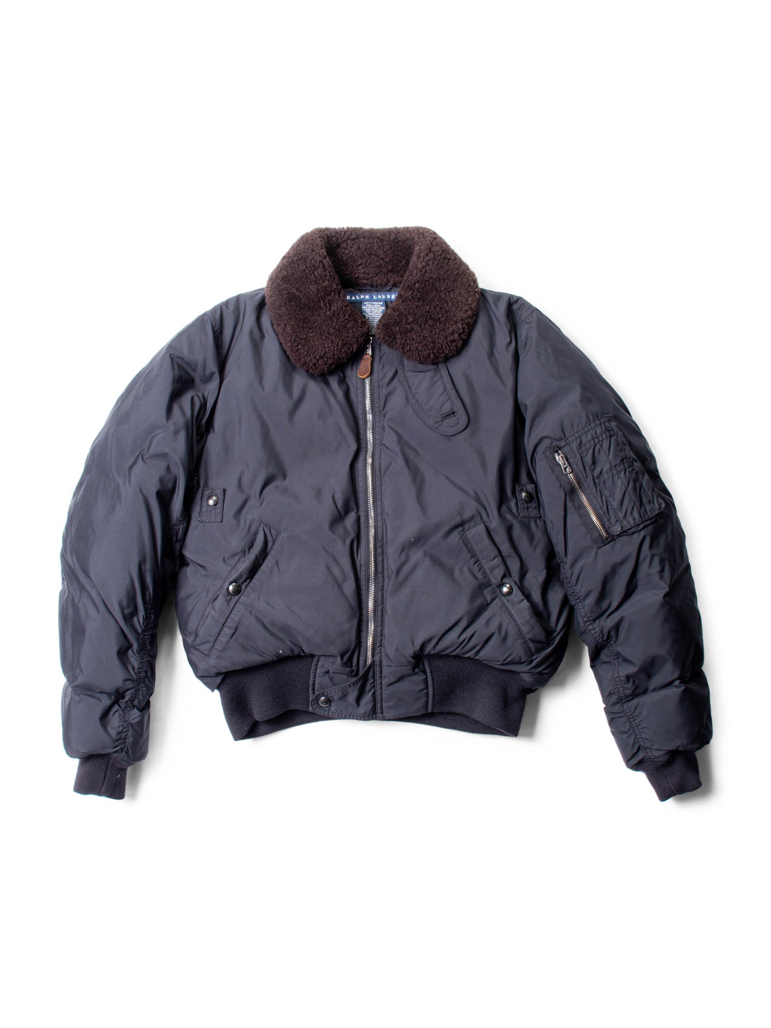 Ralph Lauren Vintage Shearling Down Puffer Jacket Black Brown