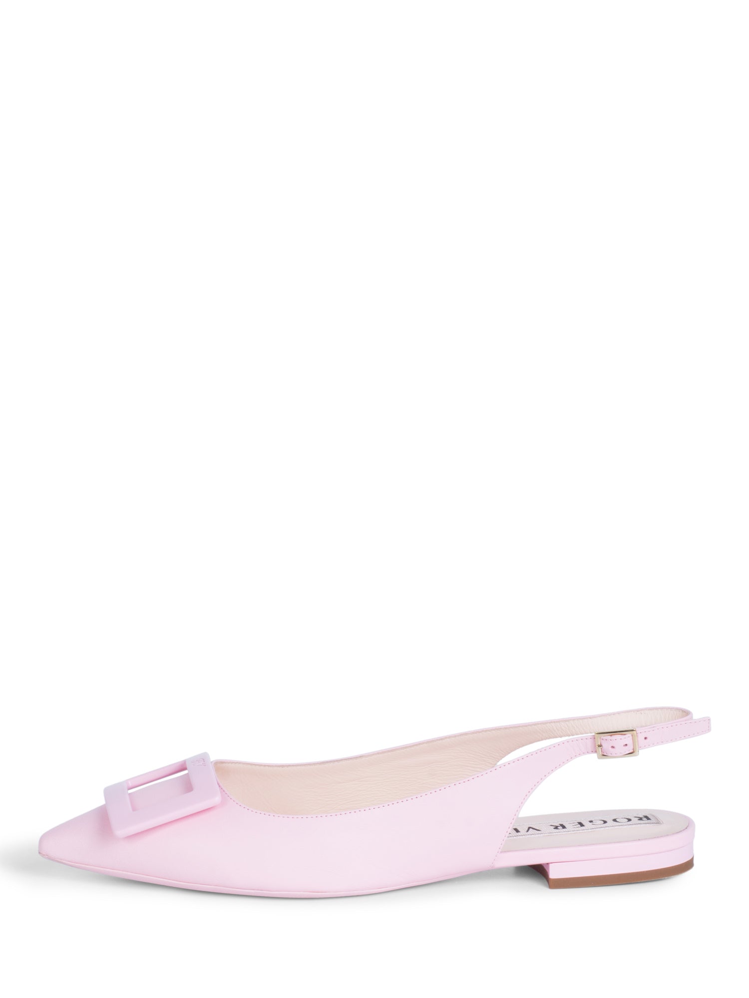 Roger Vivier Logo Leather Slingback Pointed Toe Ballet Flats Pink