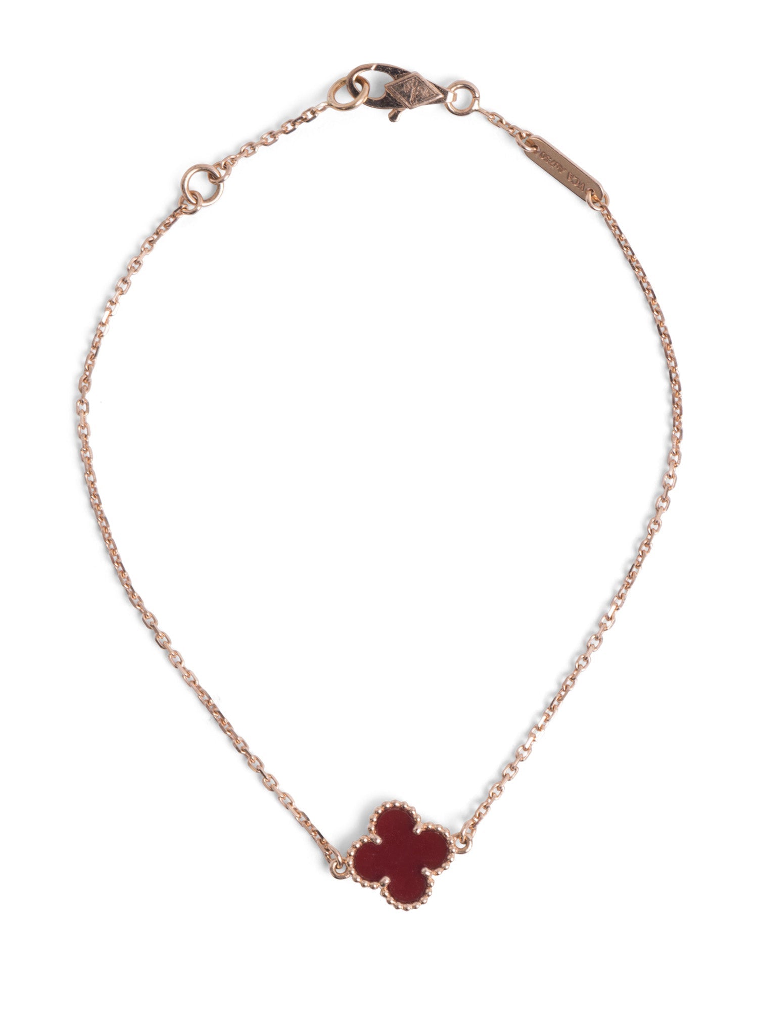 Van Cleef & Arpels 18K Rose Gold Carnelian Sweet Alhambra Bracelet Red