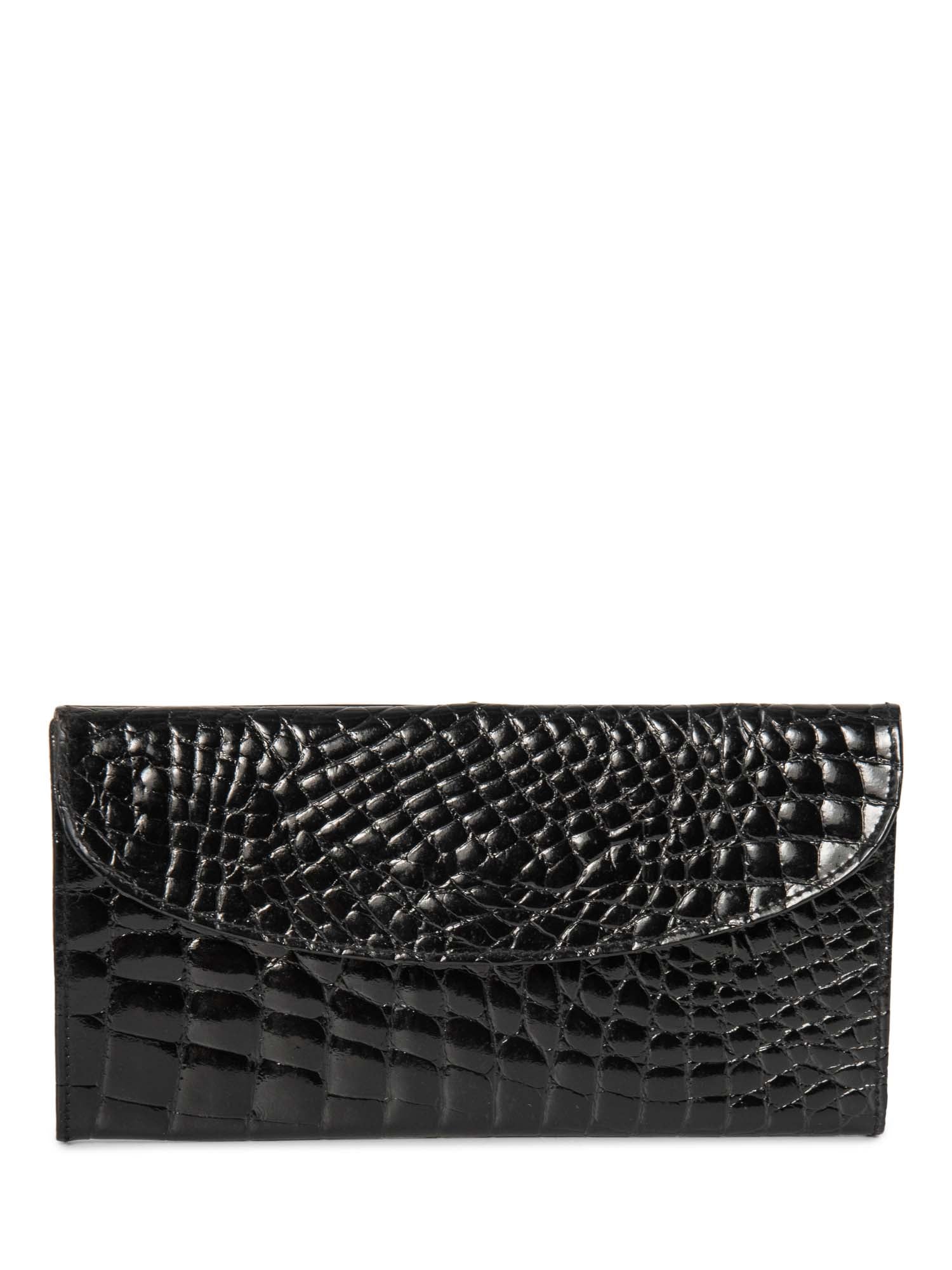 Vintage Shiny Crocodile Leather Horsebit Wallet Black Gold