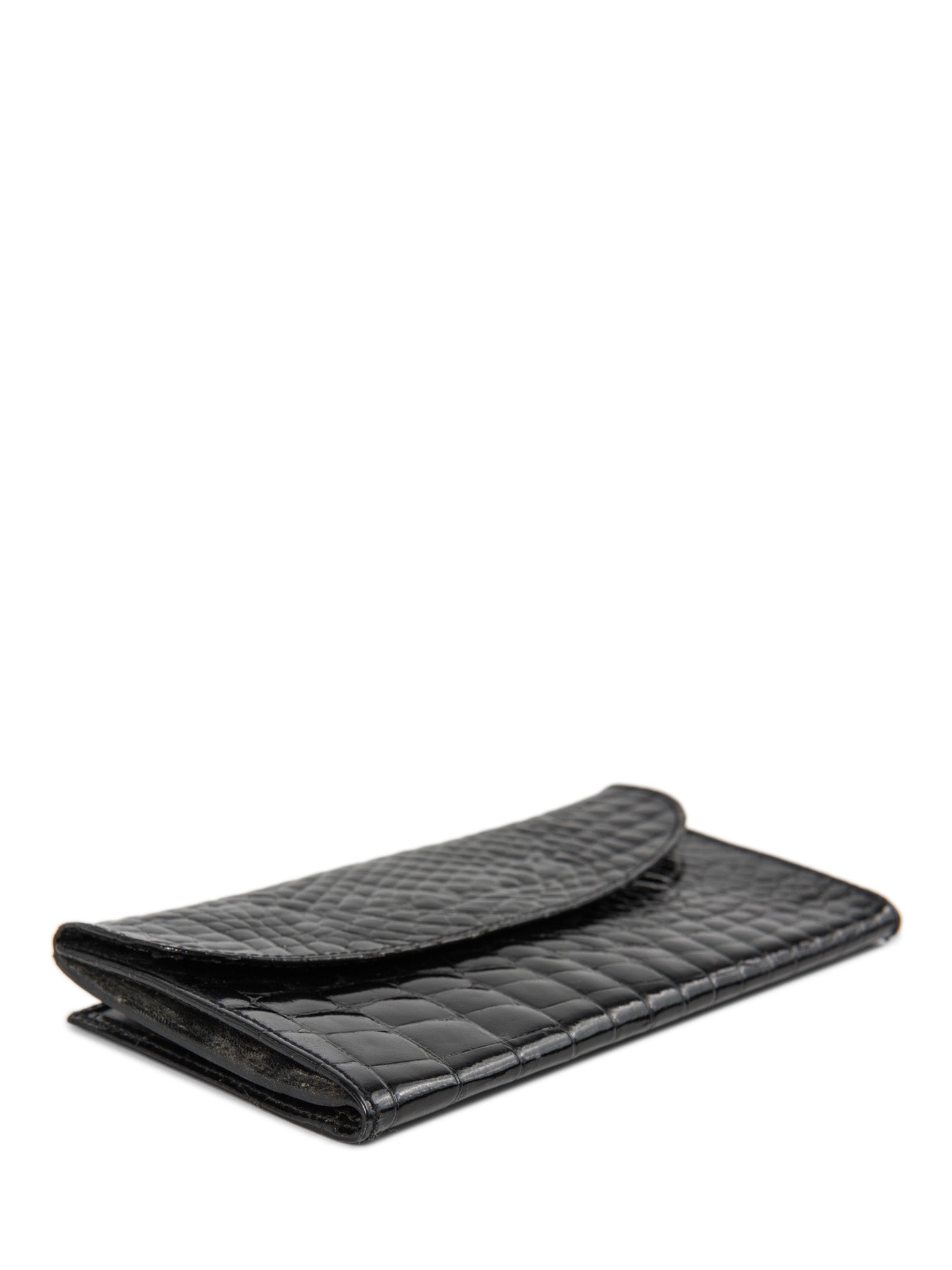 Vintage Shiny Crocodile Leather Horsebit Wallet Black Gold