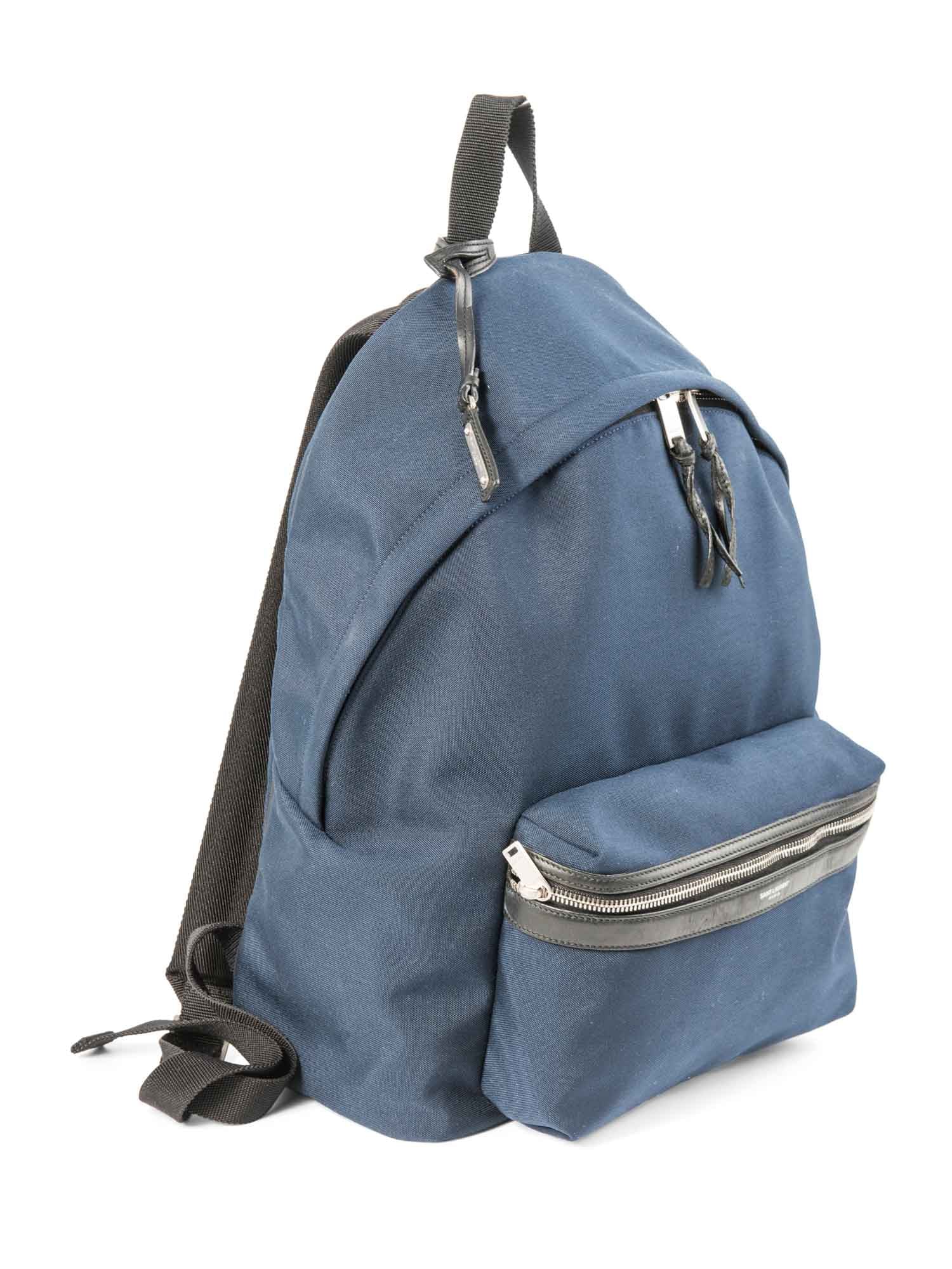 Yves Saint Laurent Logo Canvas Leather Large Backpack Navy Black