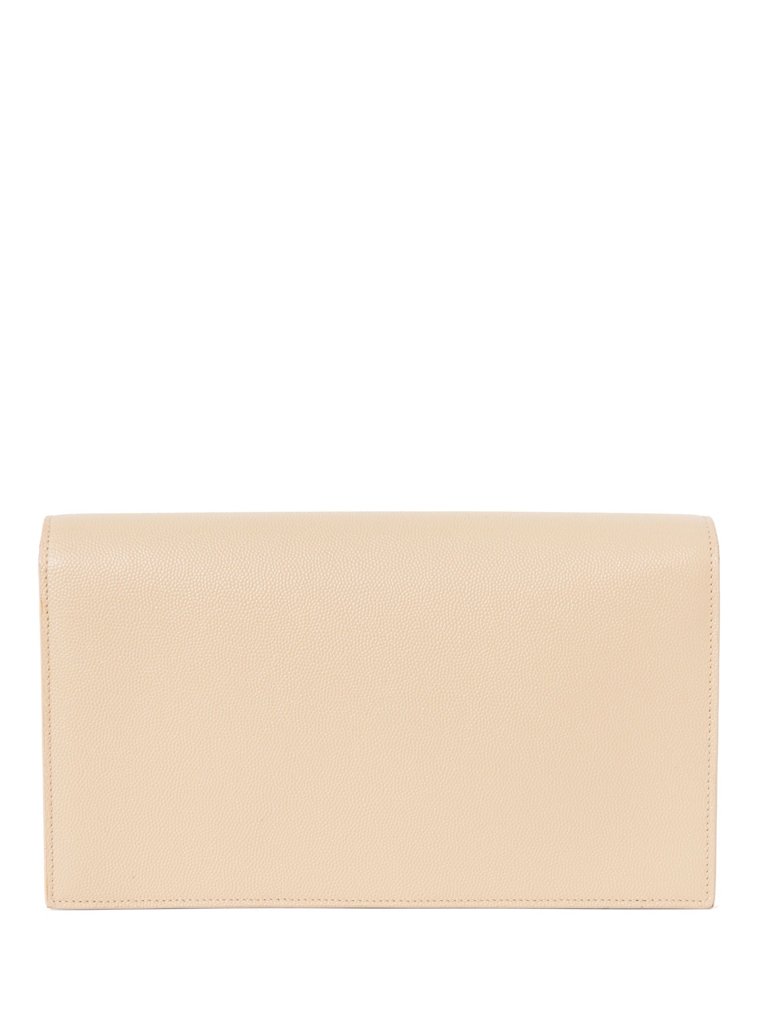 Yves Saint Laurent Logo Grained Leather Clutch Biege Gold